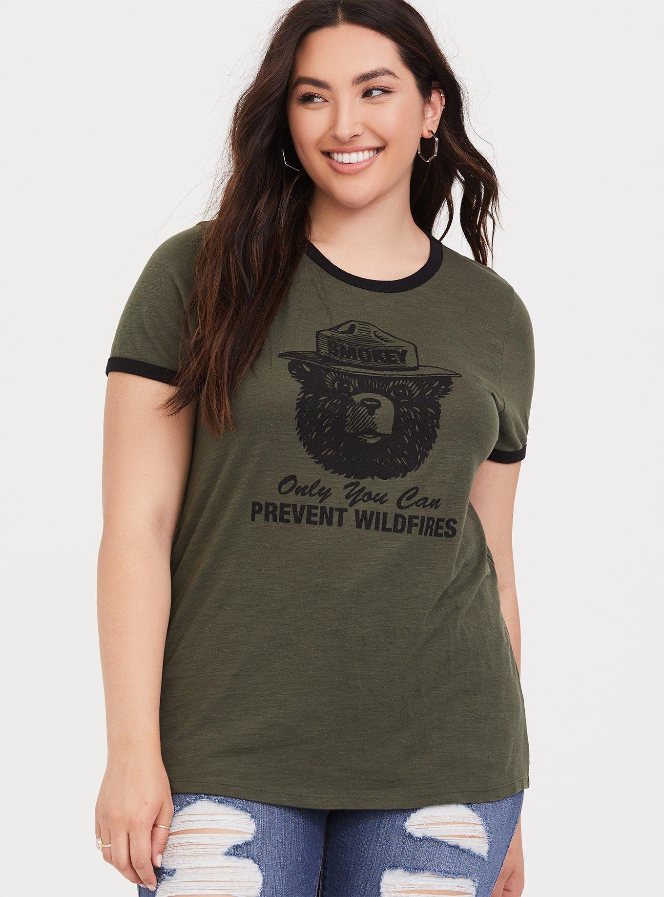 Plus Size - Smokey the Bear Olive Green Classic Fit Ringer Tee - Torrid