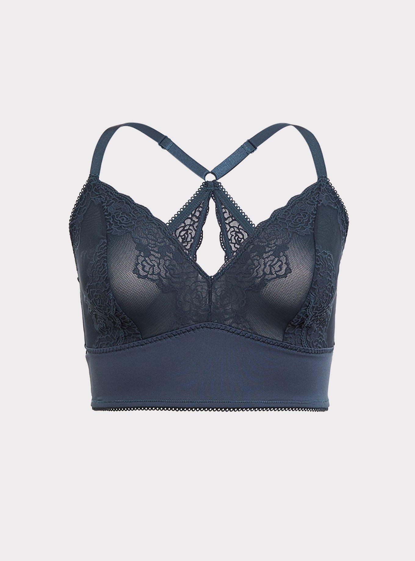 Plus Size - Dark Teal Microfiber & Lace Racerback Bralette - Torrid