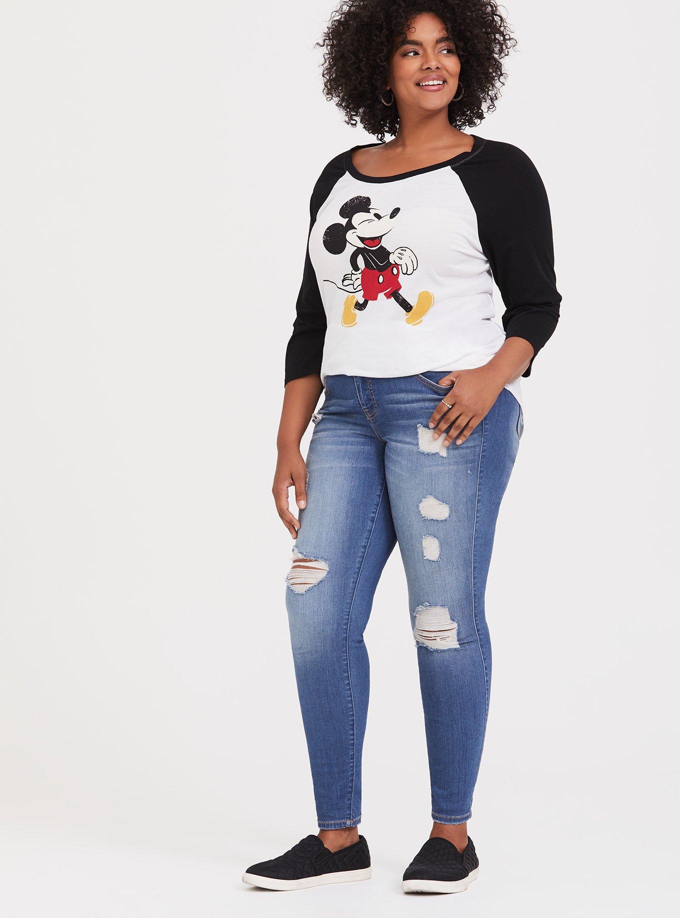 Plus Size - Disney Mickey Mouse Black & White Raglan Top - Torrid