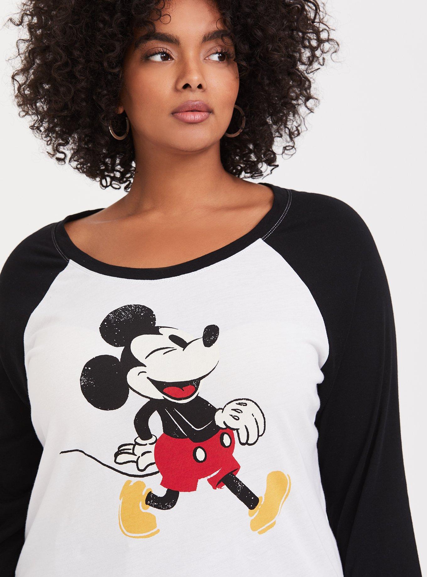 Plus Size - Disney Mickey Mouse Black & White Raglan Top - Torrid