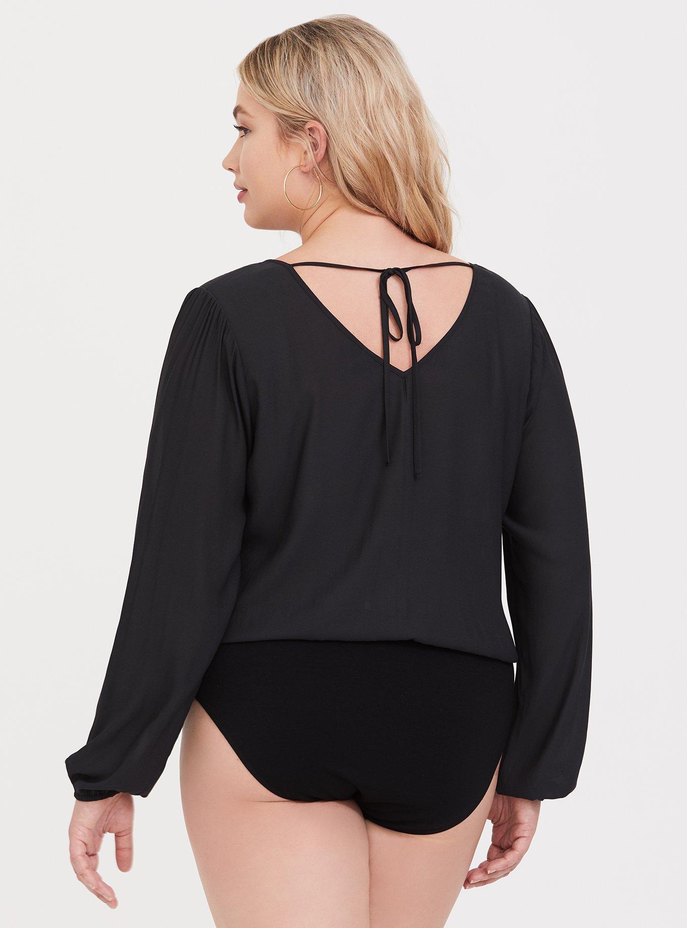 Plus Size - Black Chiffon Surplice Bodysuit - Torrid