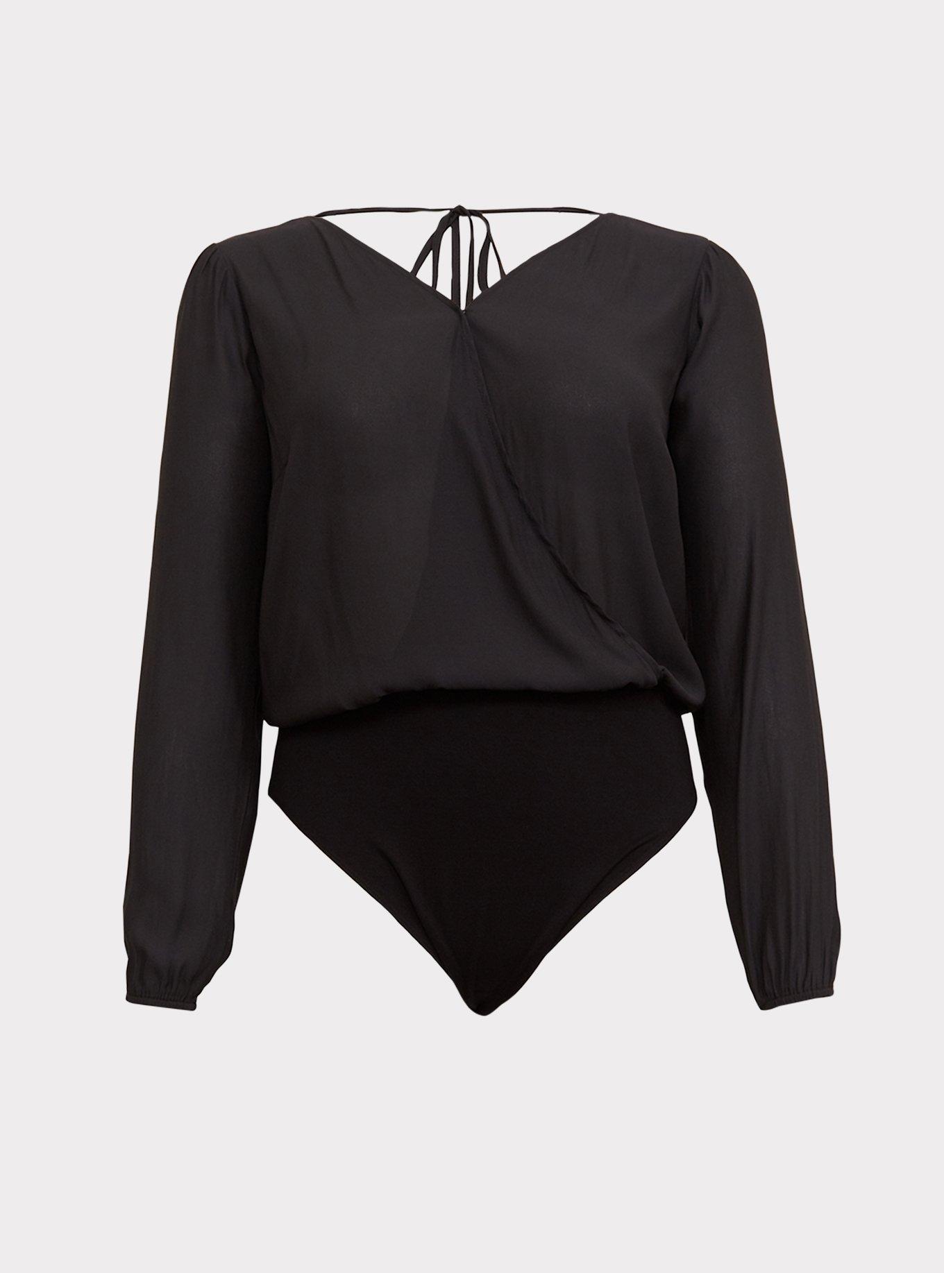 Plus Size - Black Chiffon Surplice Bodysuit - Torrid
