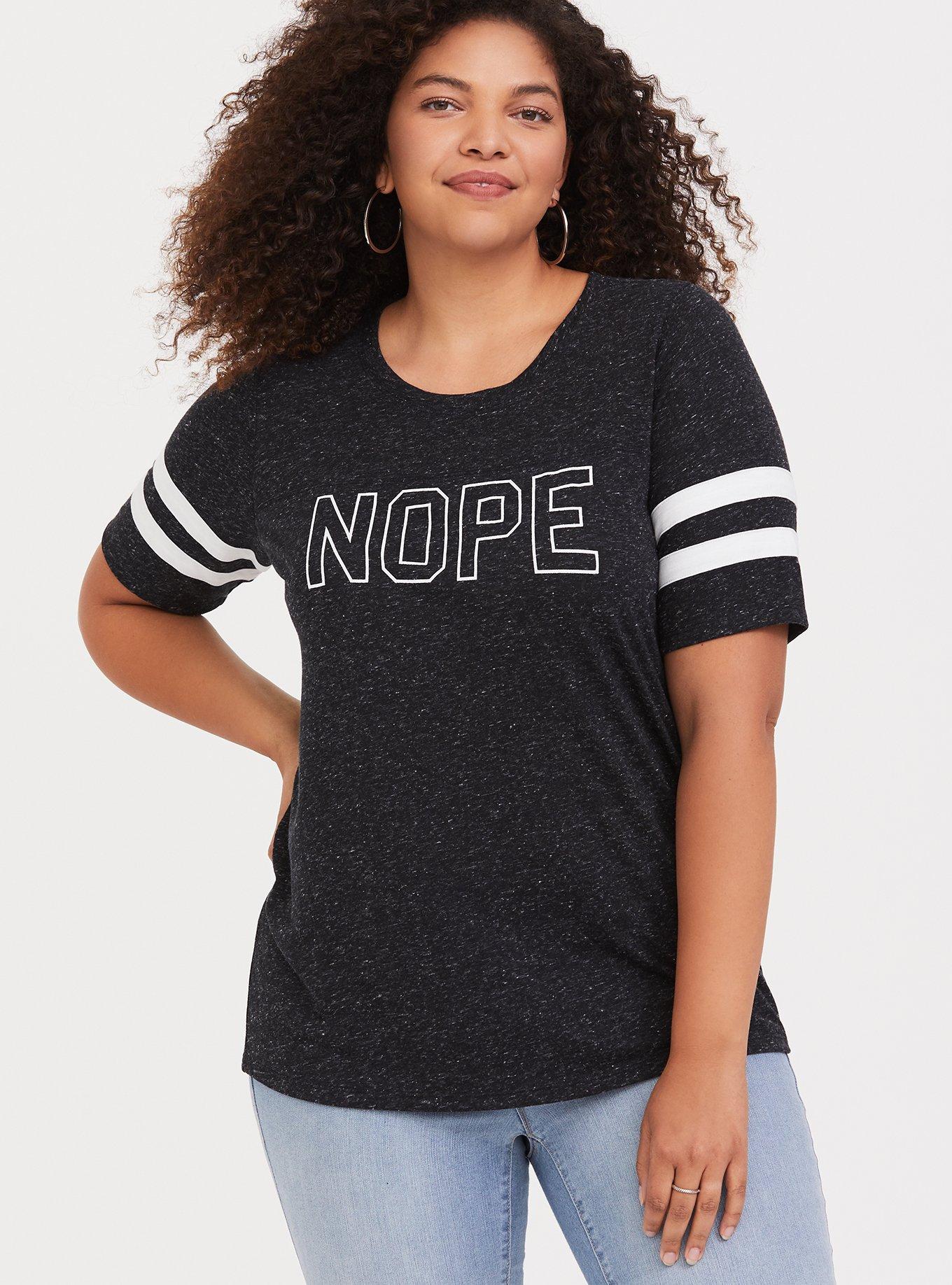 Plus Size - Nope Black Marled Football Tee - Torrid