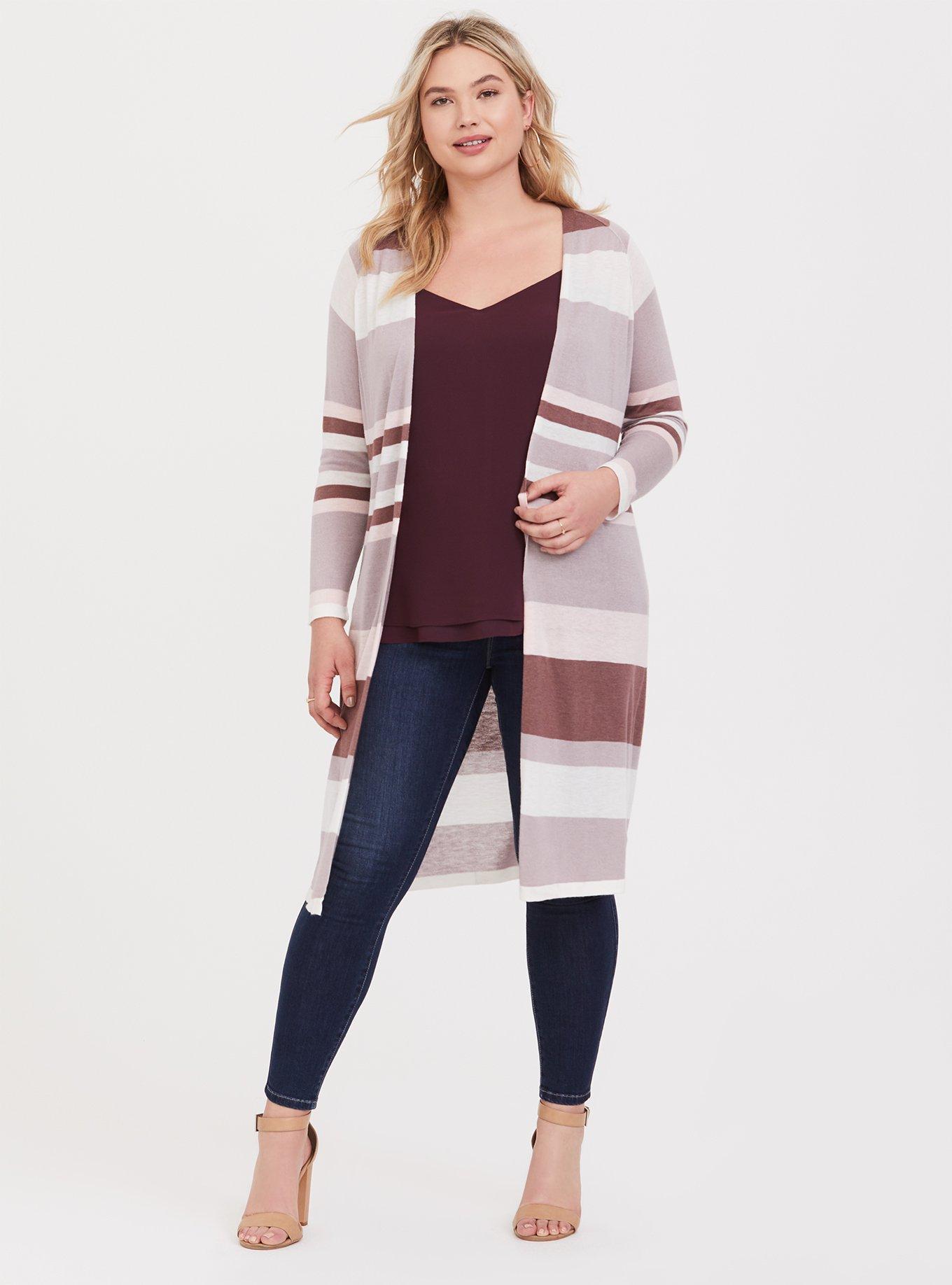 Plus Size - Pink & Purple Stripe Longline Cardigan - Torrid
