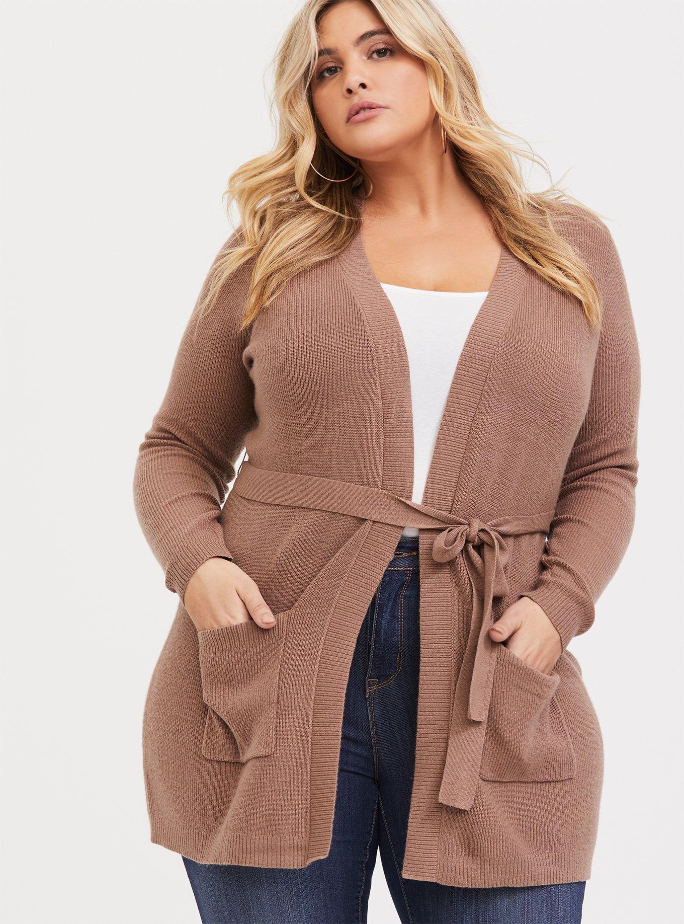Plus Size - Light Brown Self-Tie Cardigan - Torrid