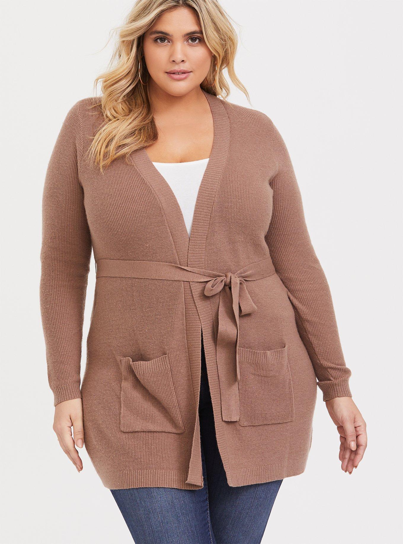 Plus Size - Light Brown Self-Tie Cardigan - Torrid