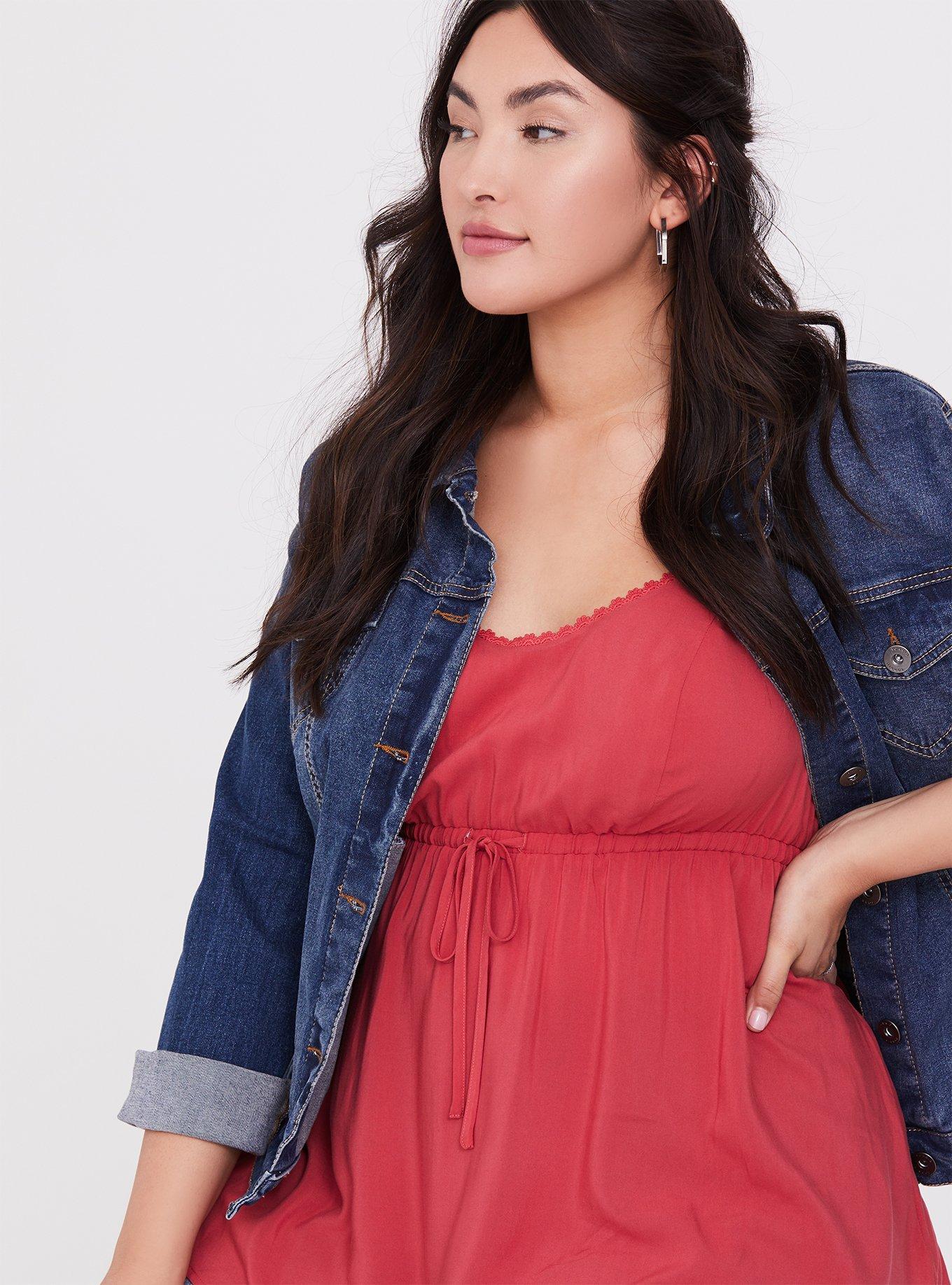 Plus Size - Dusty Red Drawstring Challis Cami - Torrid