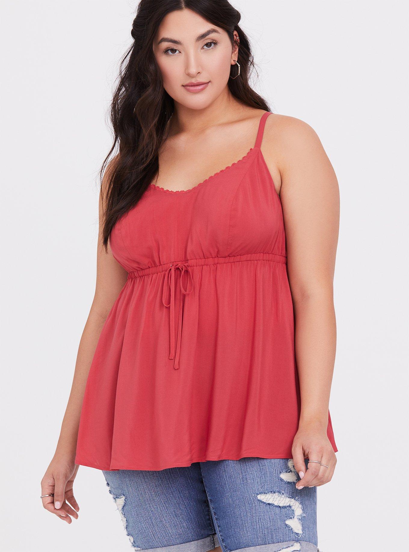 Plus Size - Dusty Red Drawstring Challis Cami - Torrid