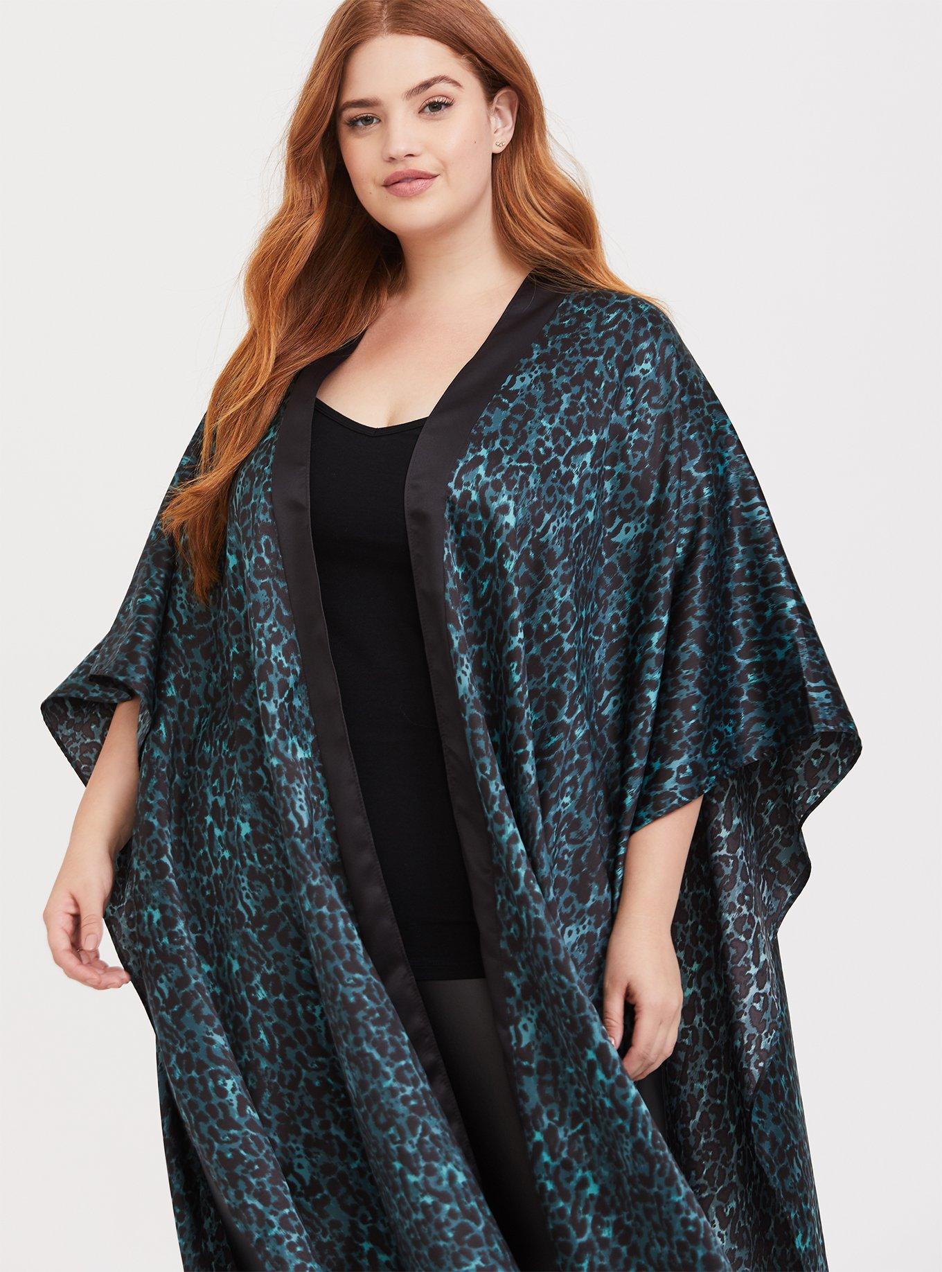 Plus Size - Emerald Green Leopard Satin Ruana - Torrid