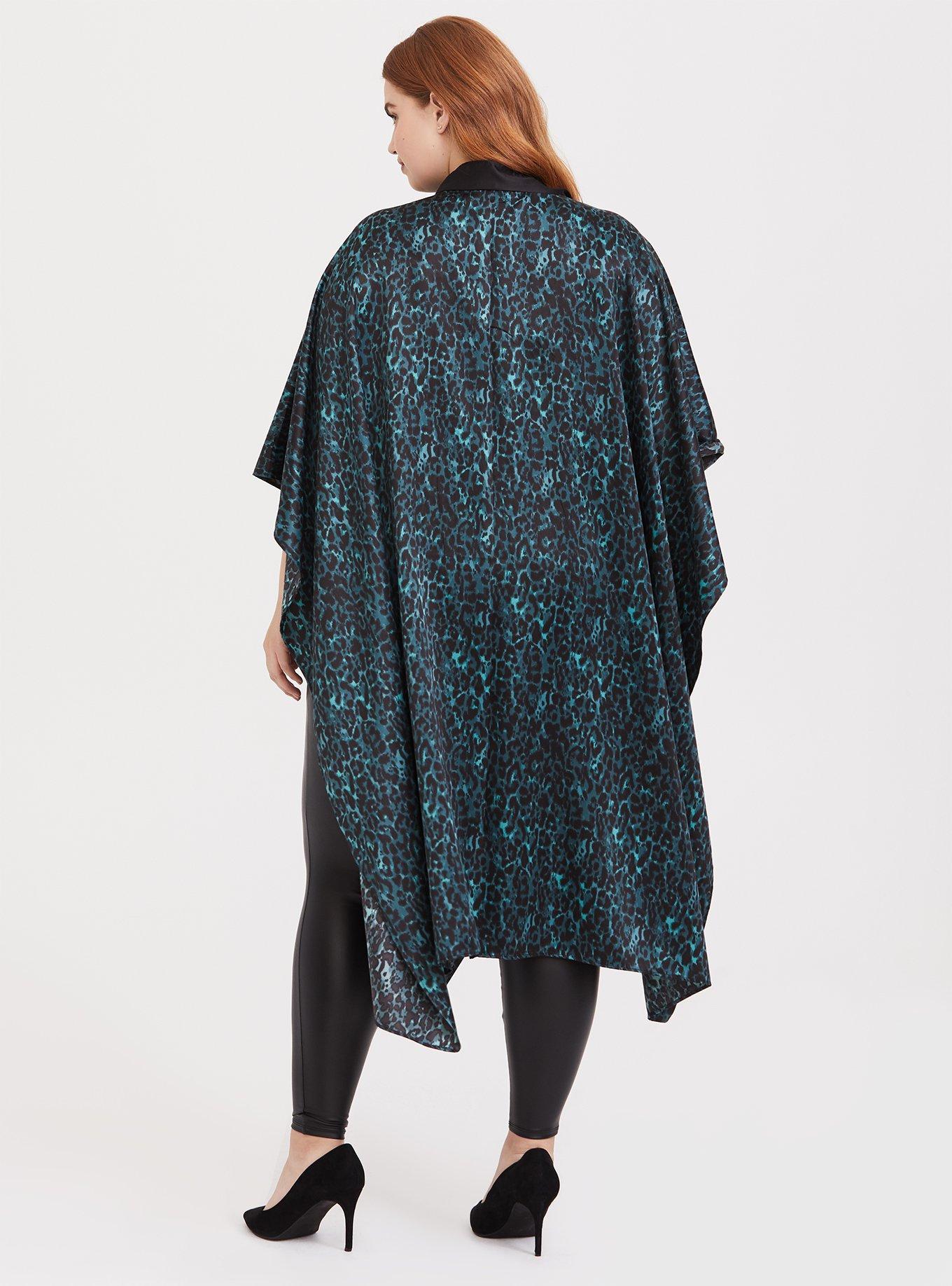 Plus Size - Emerald Green Leopard Satin Ruana - Torrid