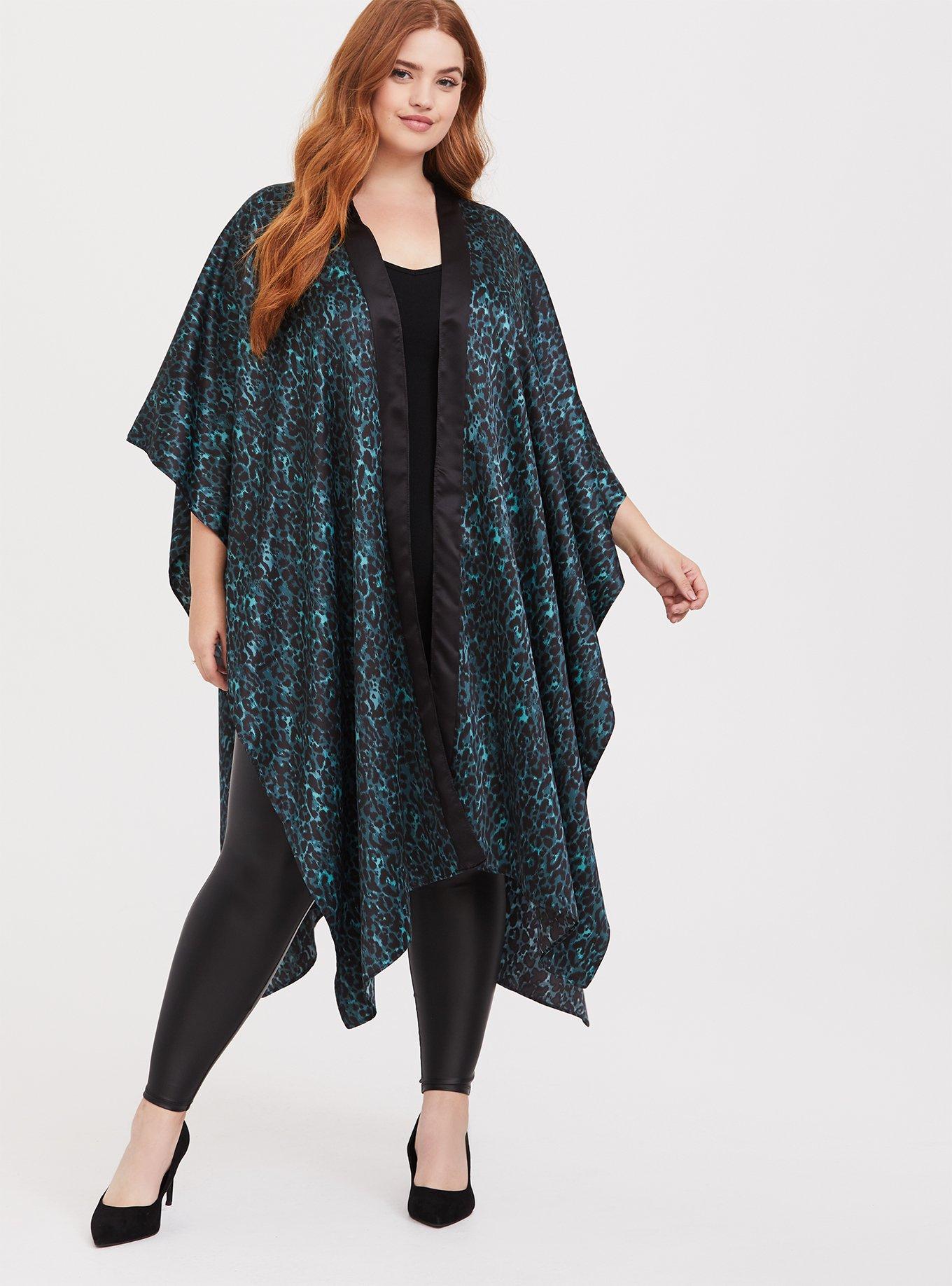 Plus Size - Emerald Green Leopard Satin Ruana - Torrid