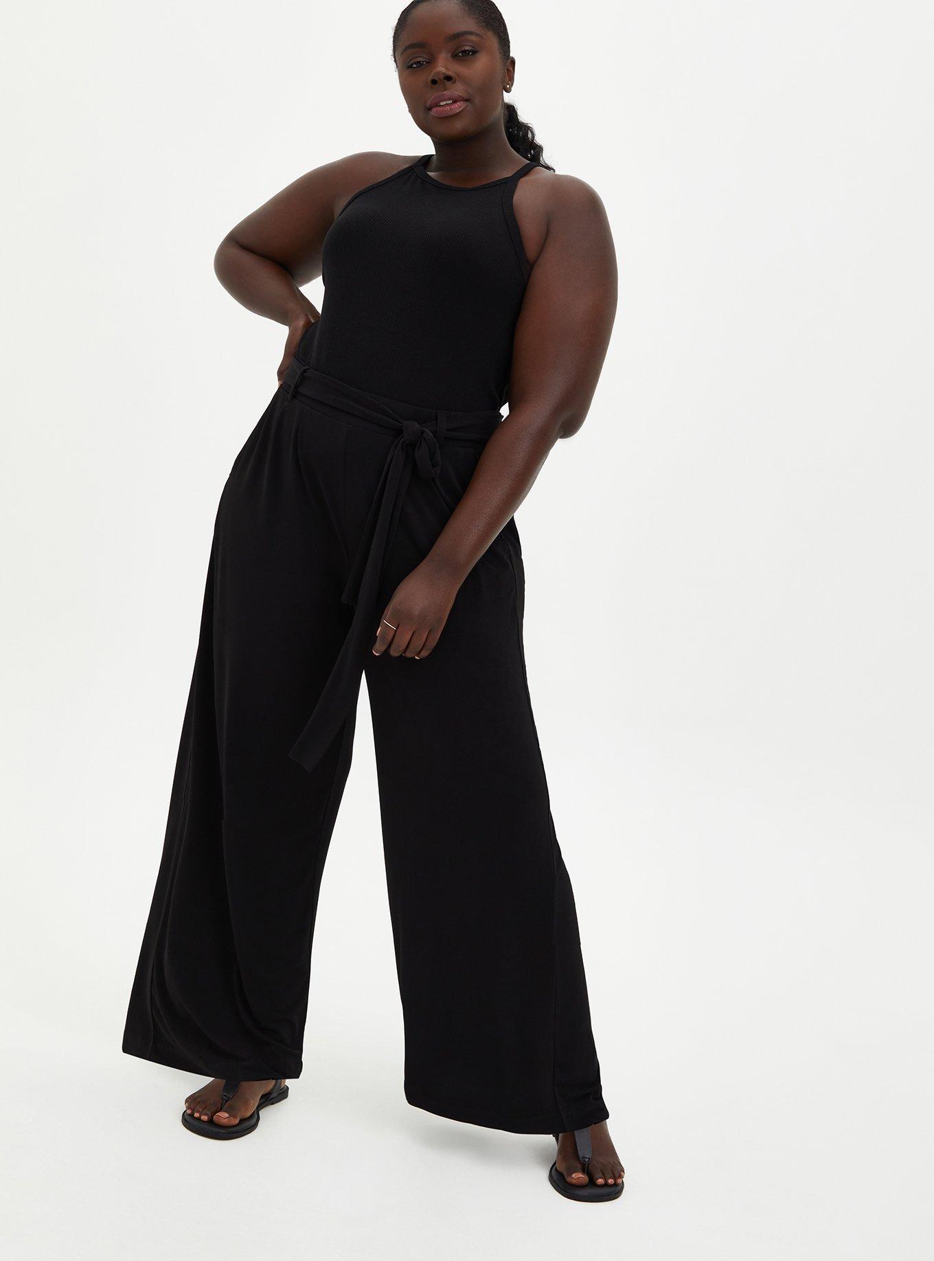 Plus Size - Pull-On Wide Leg Studio Knit Mid-Rise Tie-Front Pant - Torrid