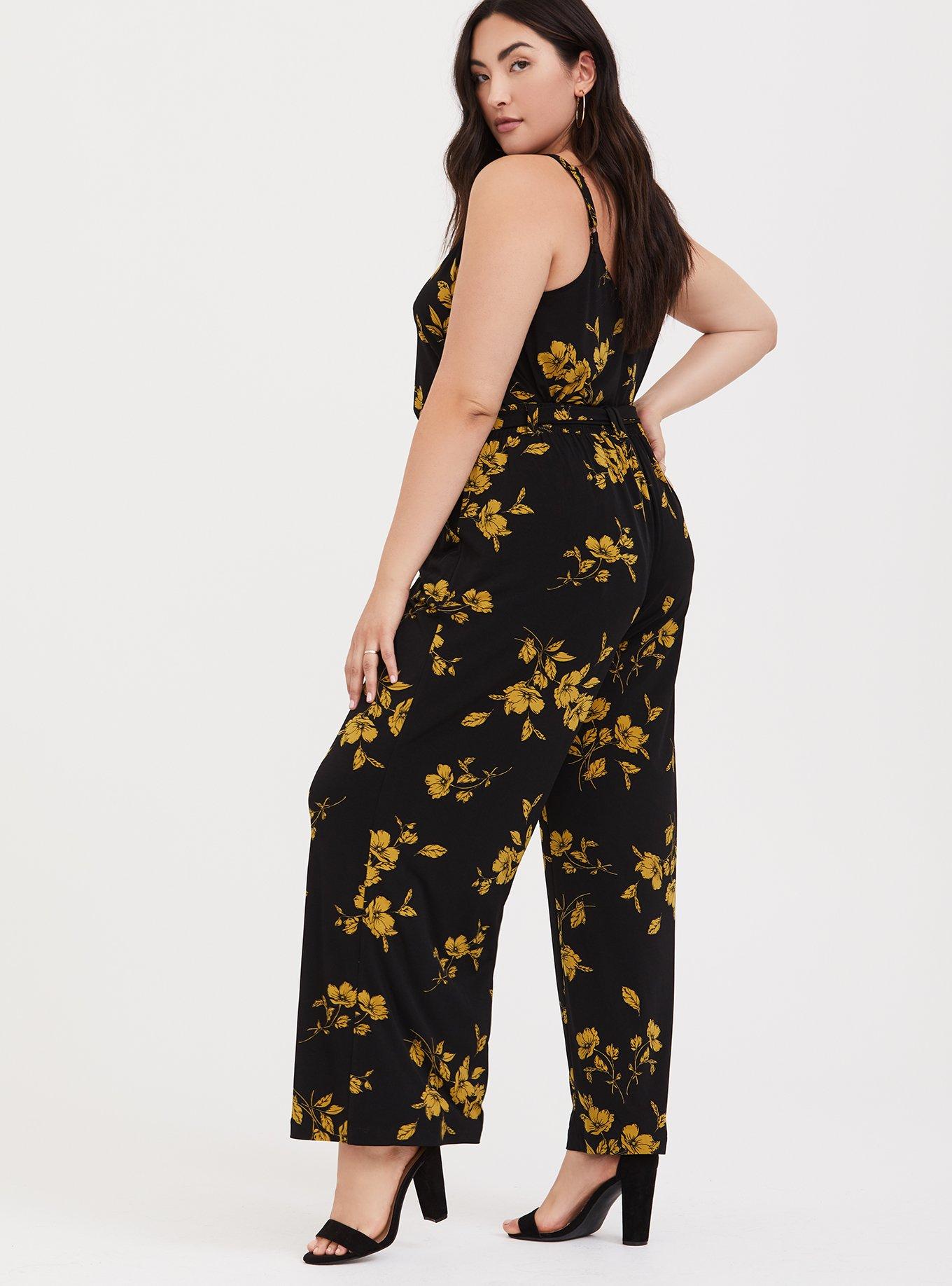 Plus Size - Black & Yellow Floral Studio Knit Wide Leg Pant - Torrid