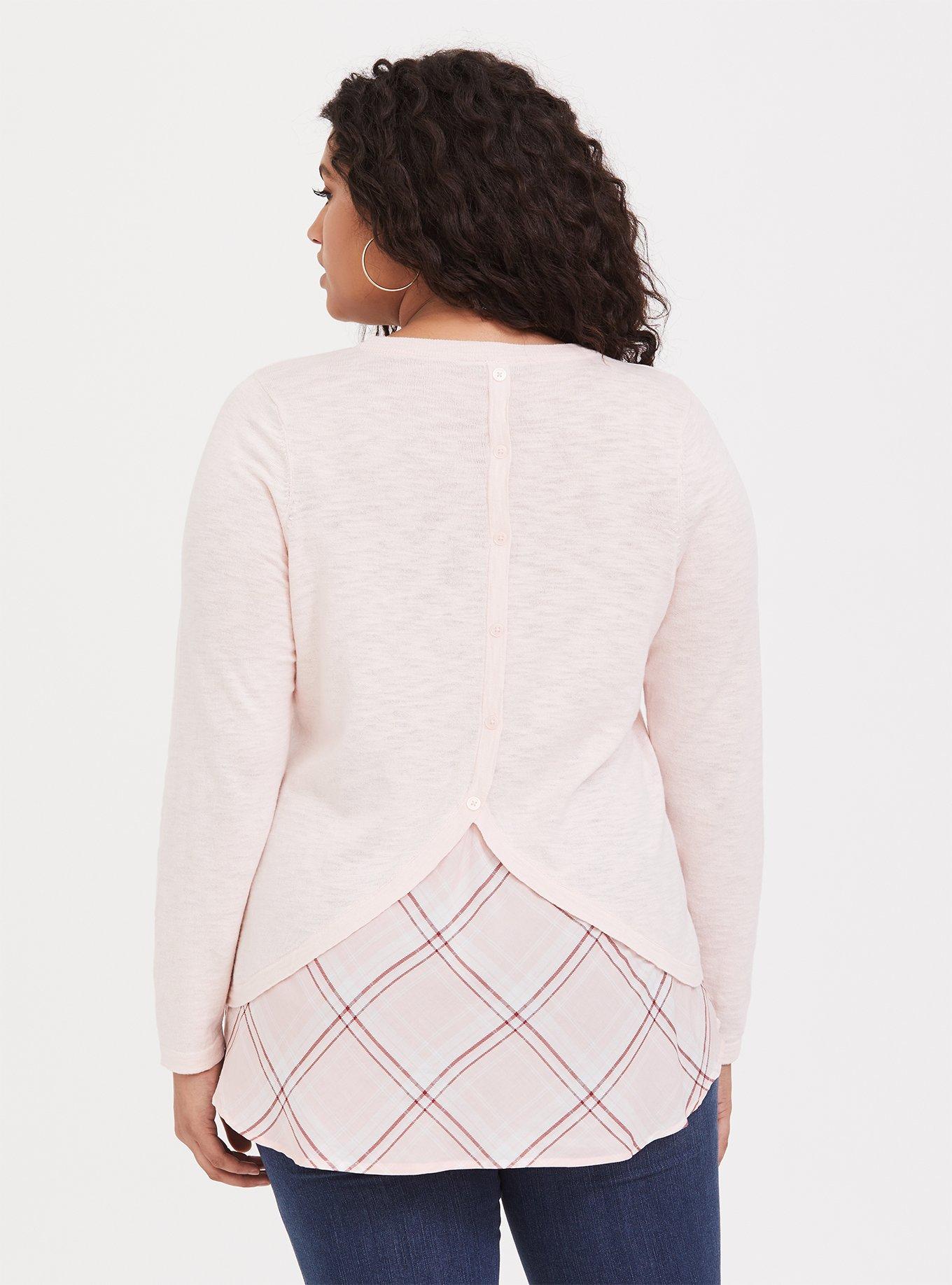 Plus Size - Peach Pink Button Back 2fer Sweater - Torrid