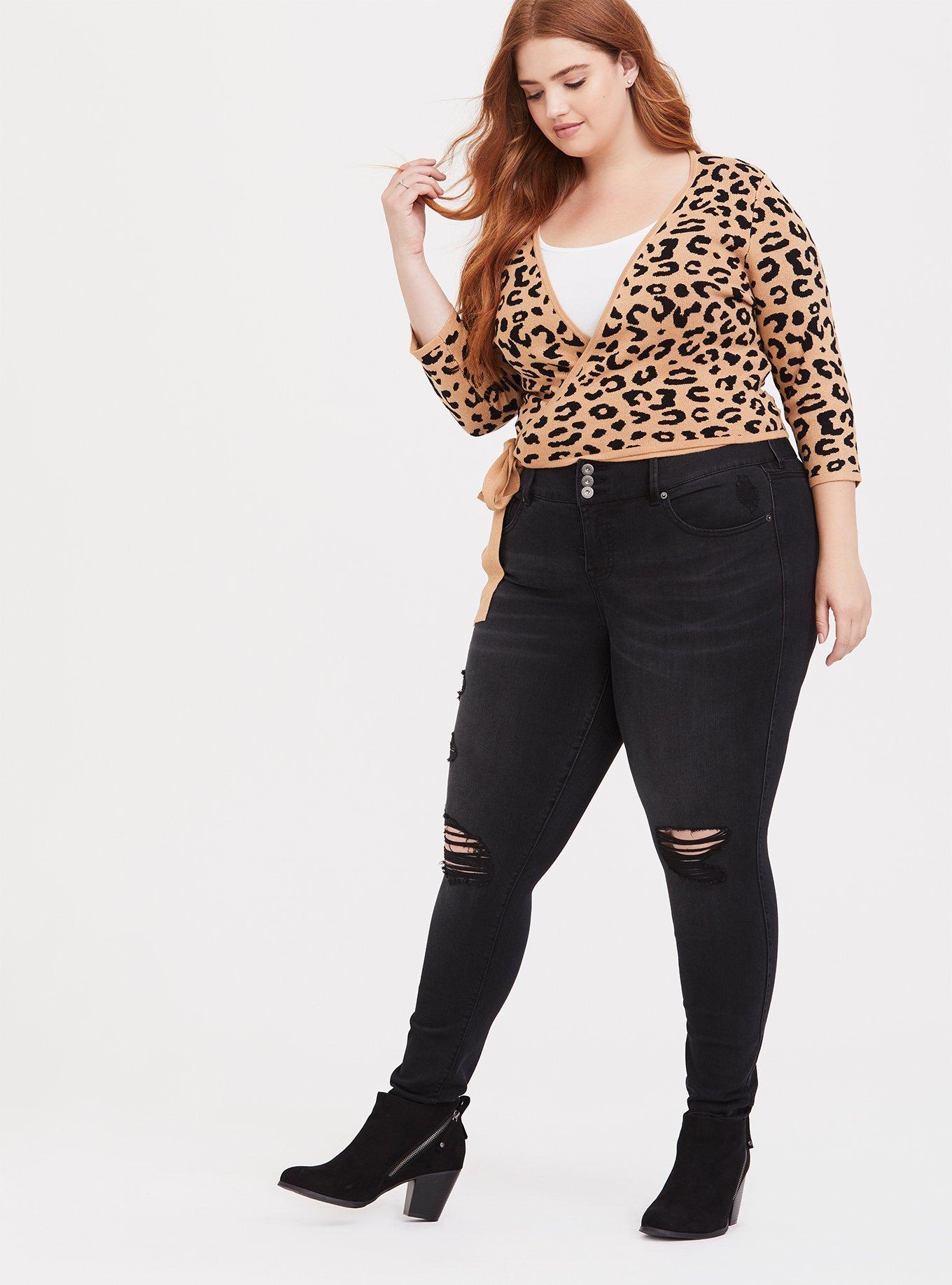 Plus Size - Caramel Leopard Crop Wrap Sweater - Torrid