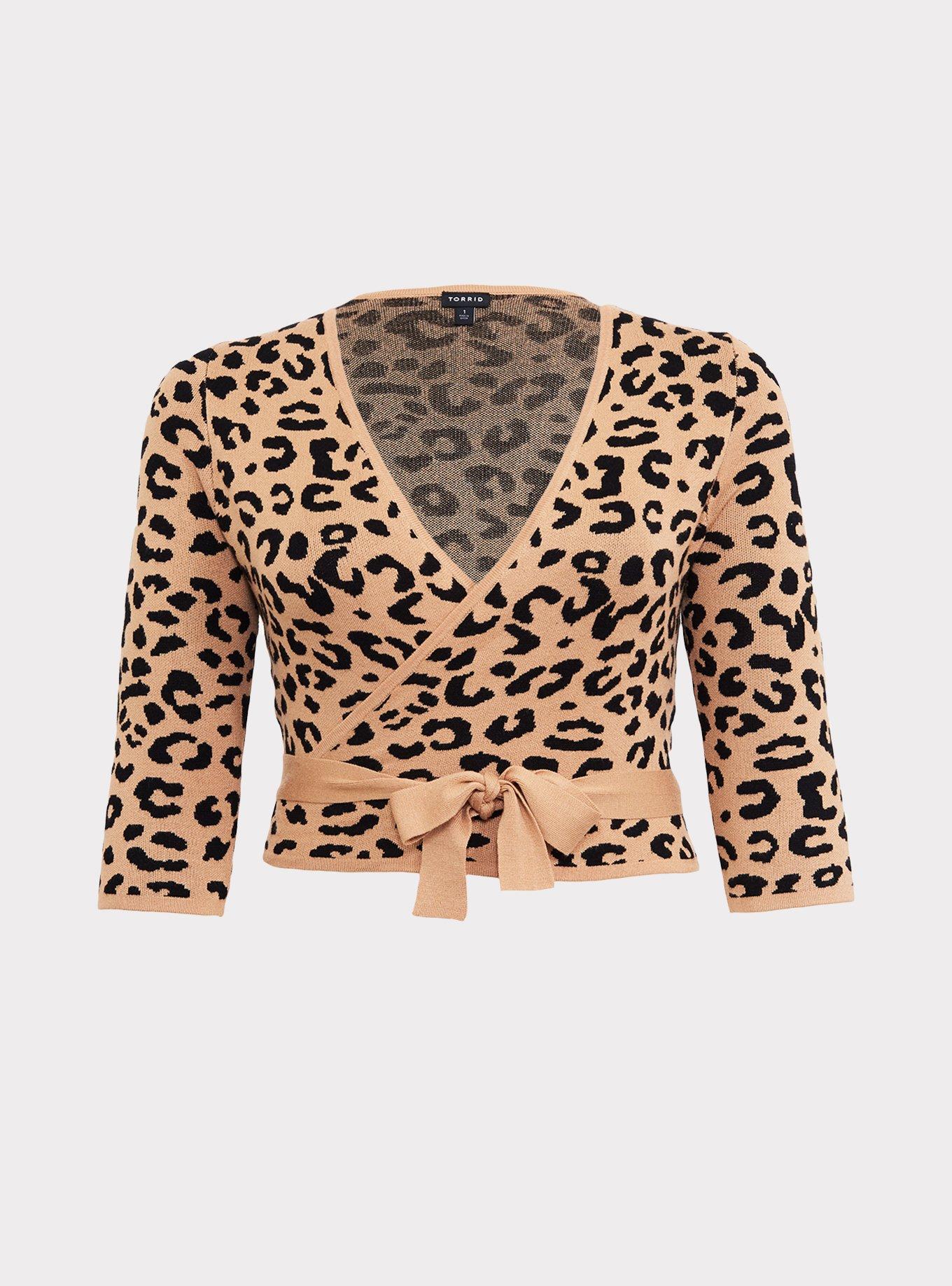 Plus Size - Caramel Leopard Crop Wrap Sweater - Torrid