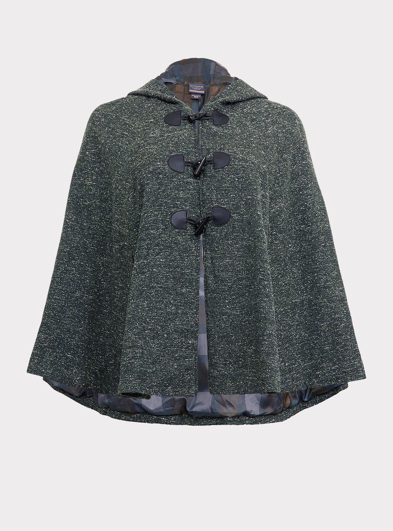 Plus Size - Outlander Green Marled Hooded Toggle Cape - Torrid