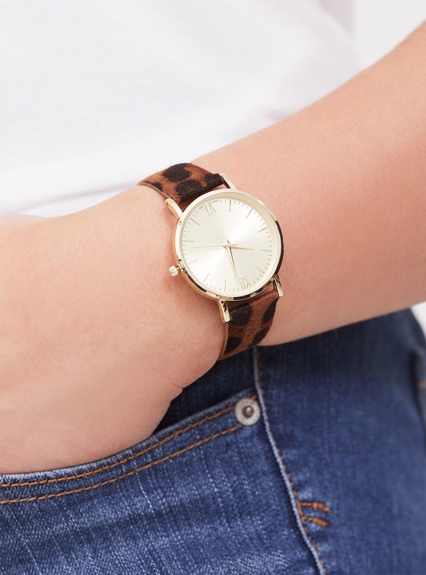 Plus Size - Leopard Faux Suede Buckle Watch - Torrid