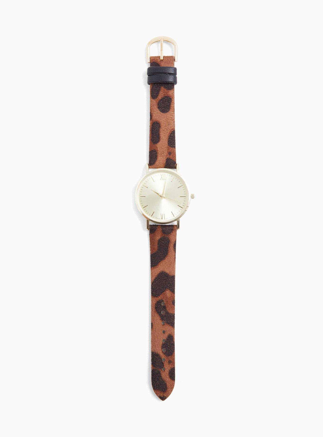 Plus Size - Leopard Faux Suede Buckle Watch - Torrid