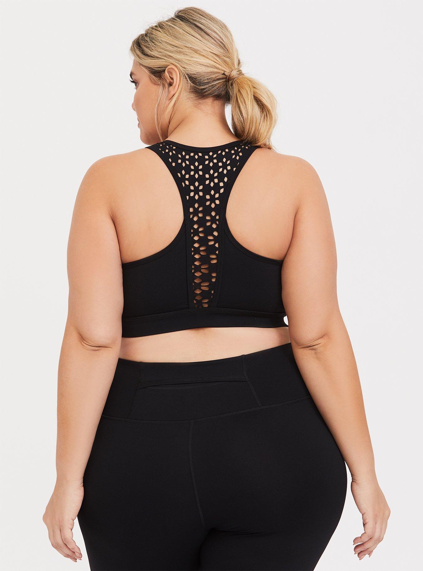 Plus Size - Black Laser Cut Wicking Sports Bra - Torrid
