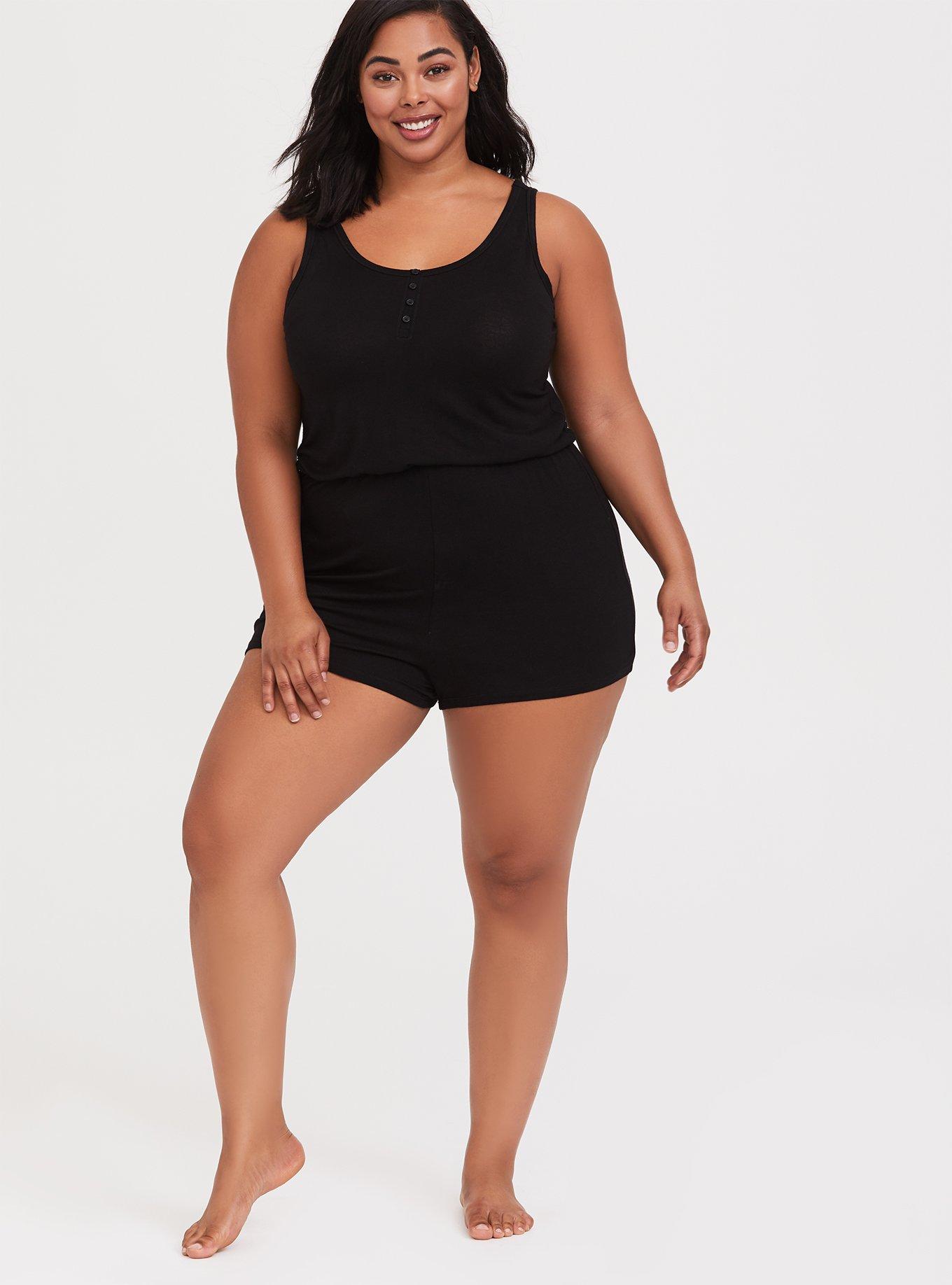 Plus Size - Super Soft Henley Sleeveless Sleep Romper - Torrid