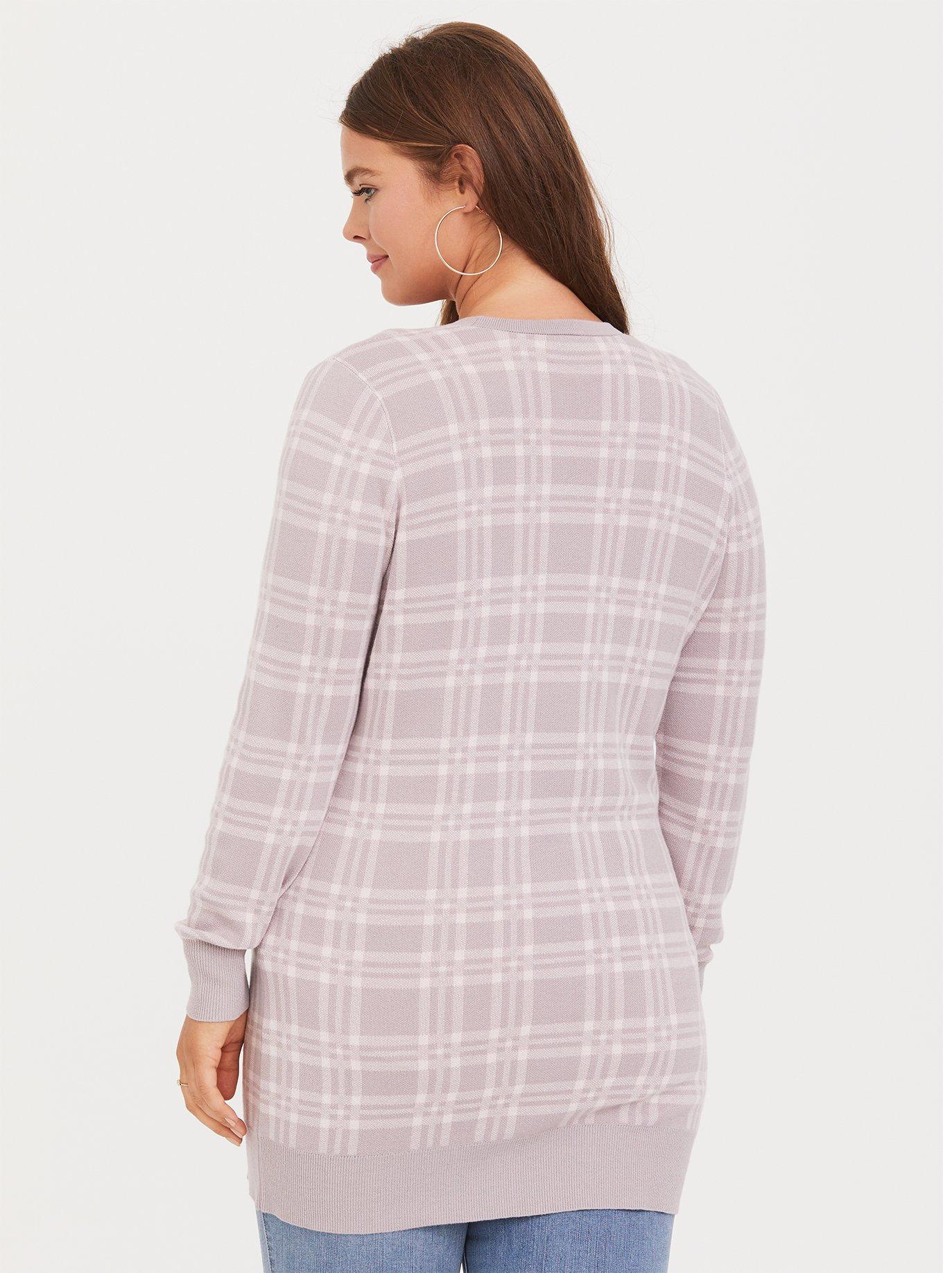 Plus Size - Lilac Purple & Pink Plaid Boyfriend Cardigan - Torrid
