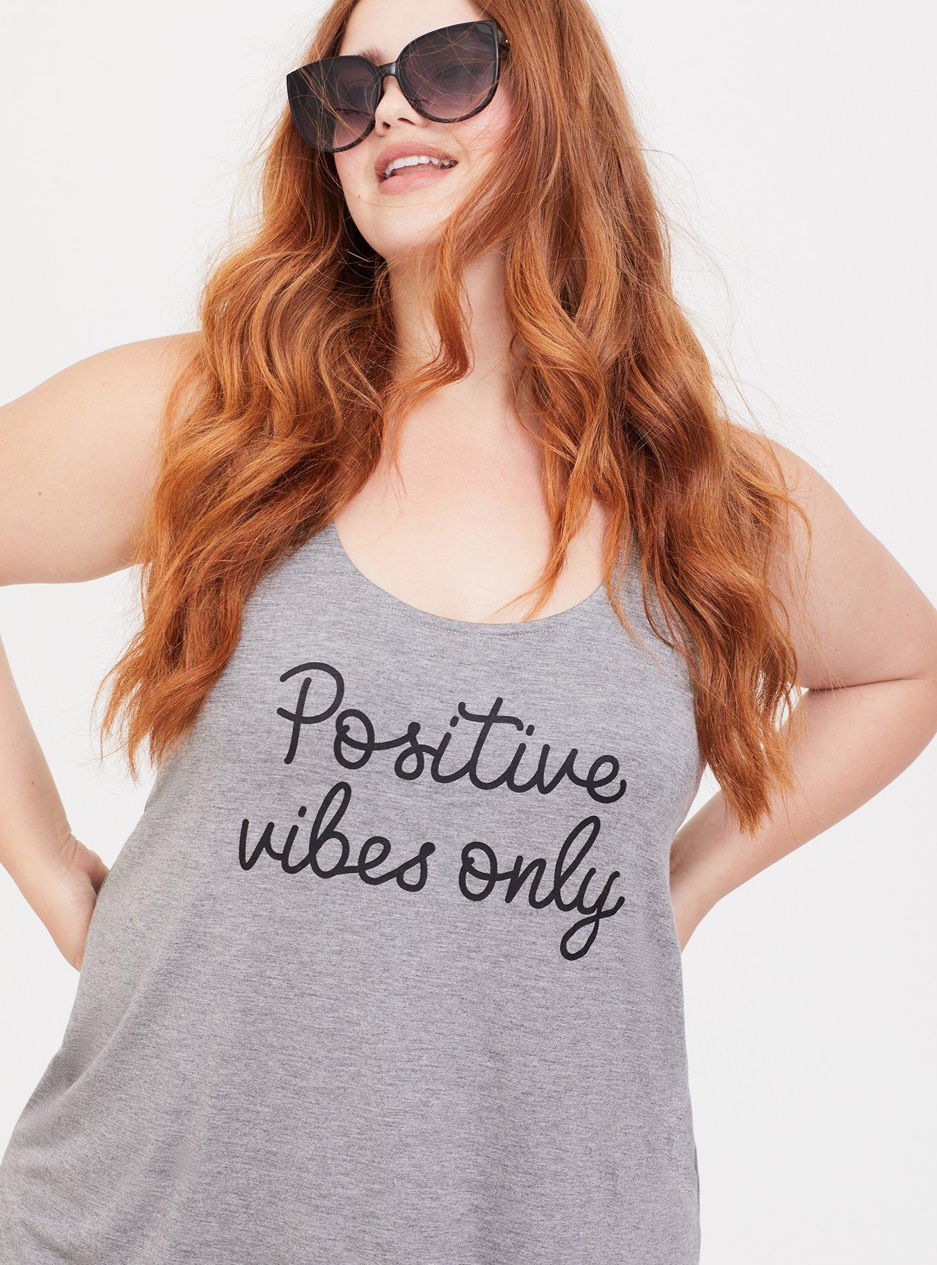 Plus Size - Grey Positive Vibes Strappy Back Tank - Torrid