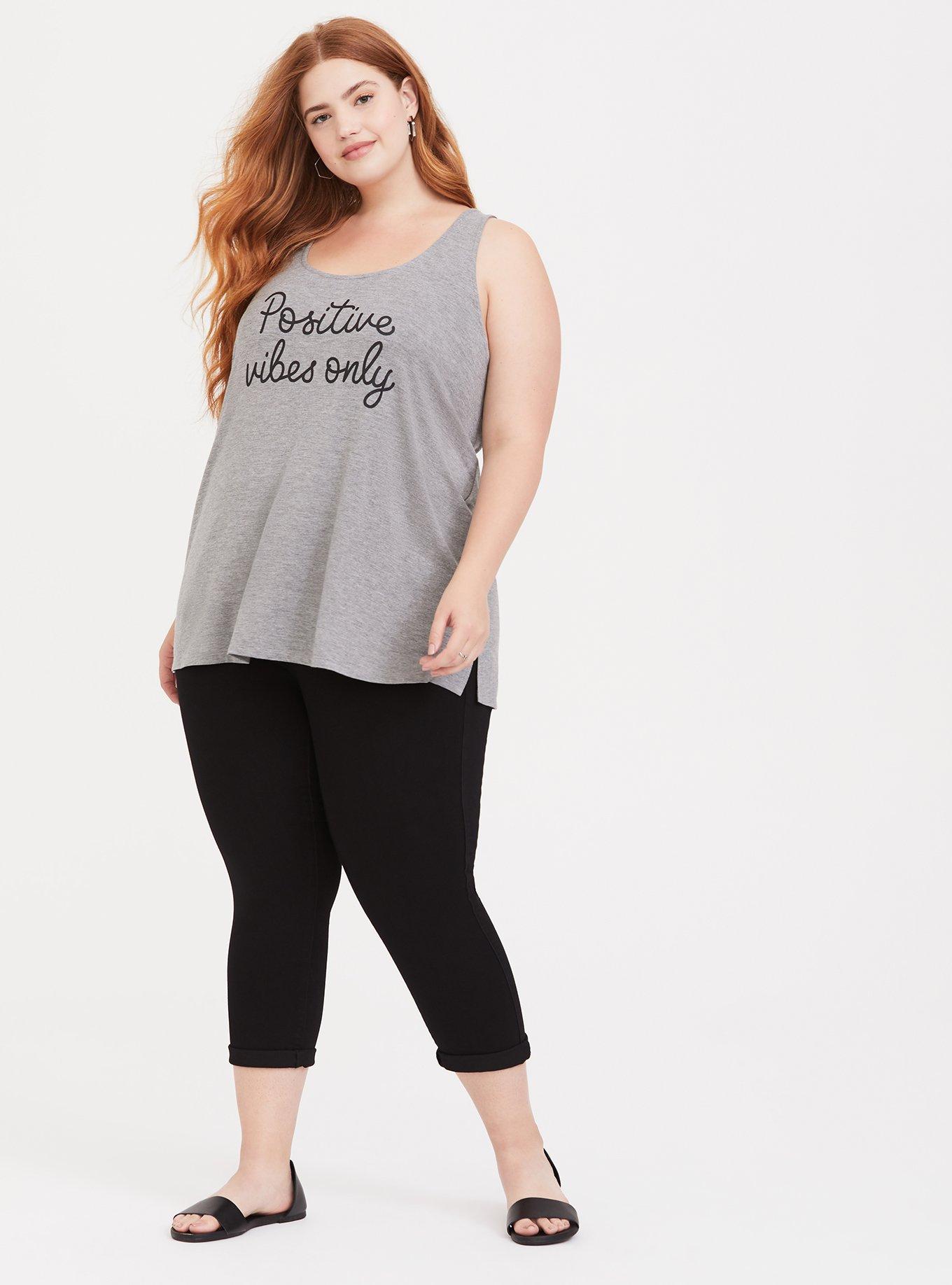 Plus Size - Grey Positive Vibes Strappy Back Tank - Torrid
