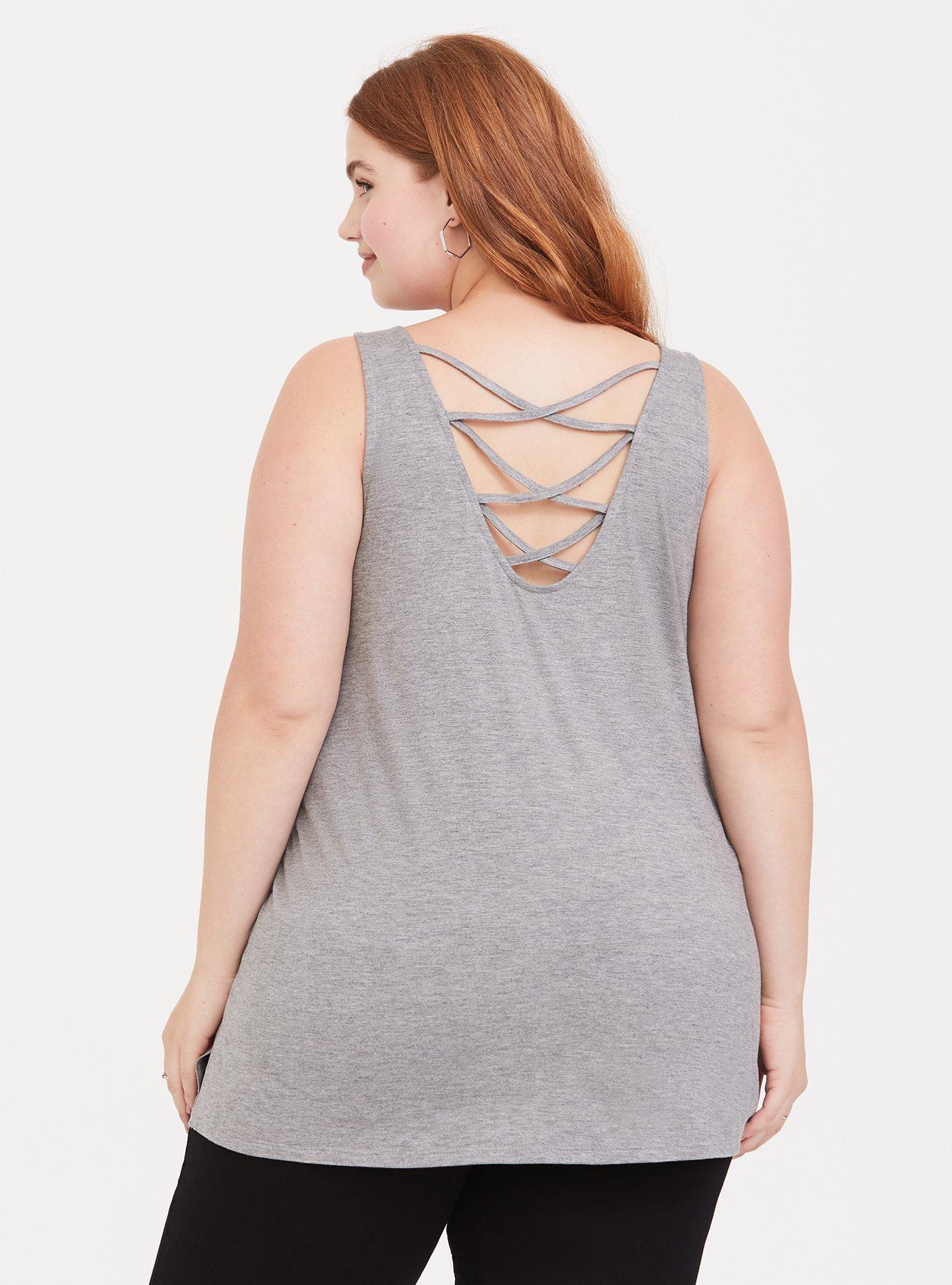 Plus Size - Grey Positive Vibes Strappy Back Tank - Torrid