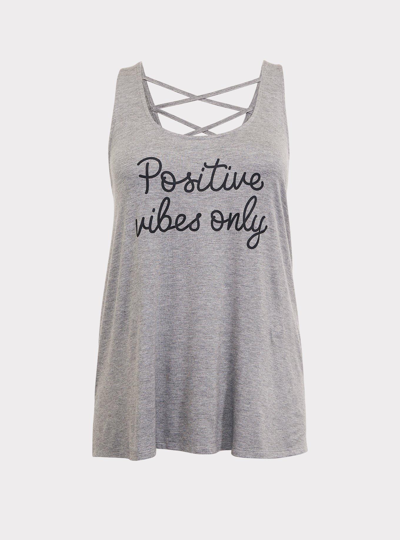 Plus Size - Grey Positive Vibes Strappy Back Tank - Torrid