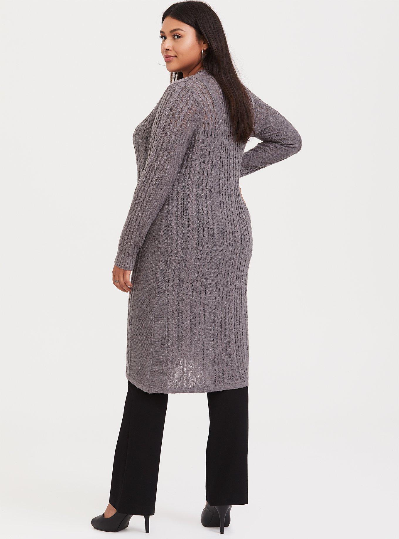 Plus Size - Dark Grey Cable Knit Longline Cardigan - Torrid