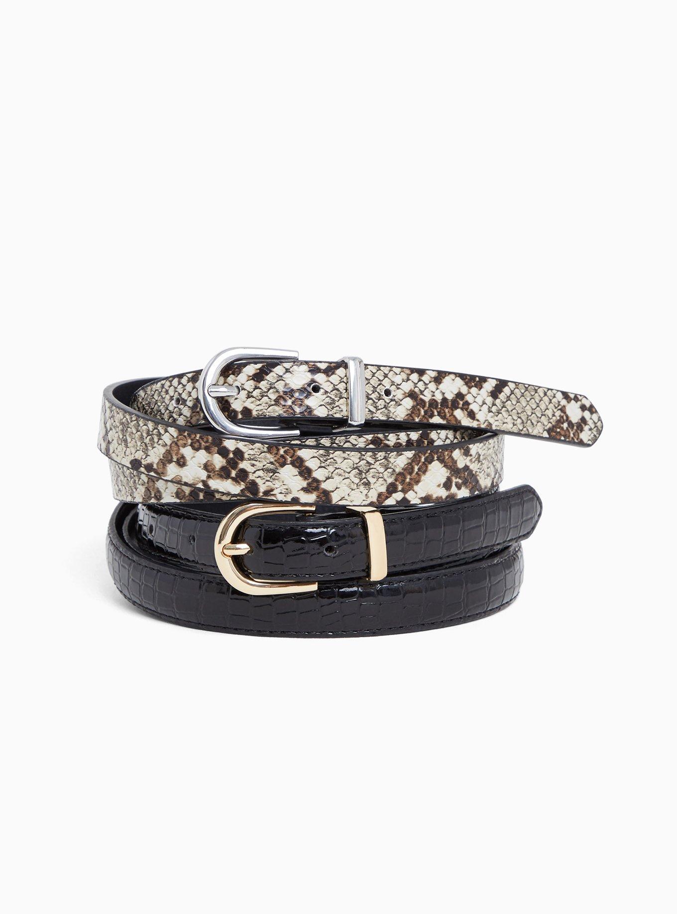 Plus Size - Snakeskin Print & Crocodile Faux Leather Belt Set - Set of ...