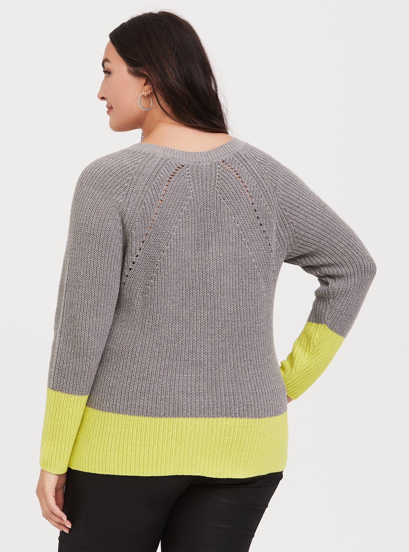 Plus Size - Grey & Neon Yellow Colorblock Sweater - Torrid