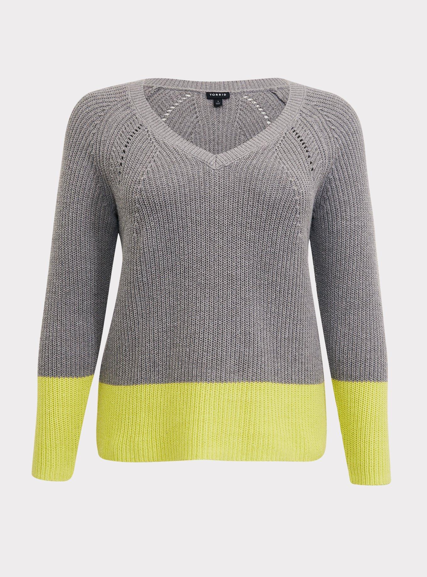 Plus Size - Grey & Neon Yellow Colorblock Sweater - Torrid