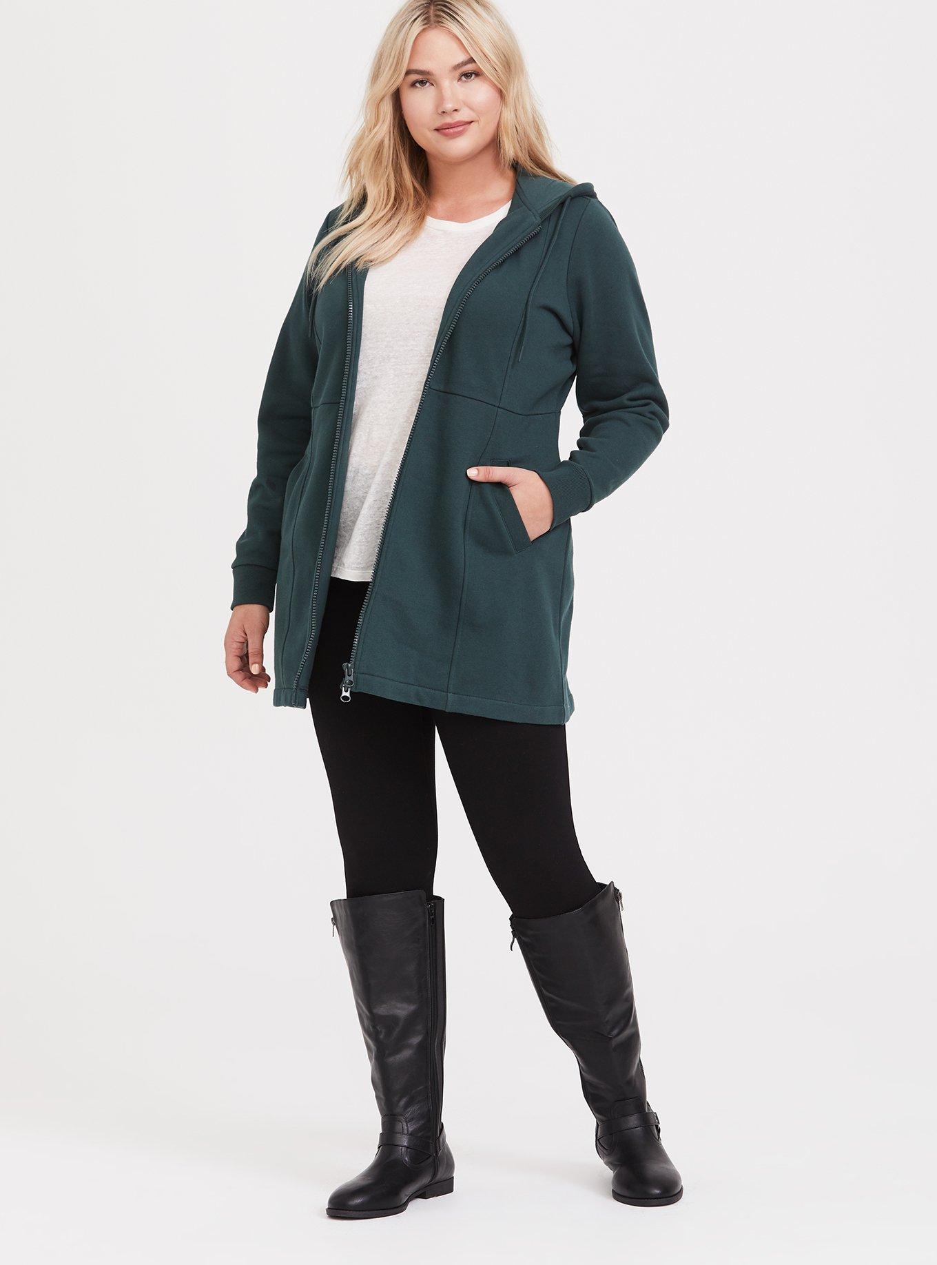Plus Size - Dark Green Longline Hooded Zip Jacket - Torrid