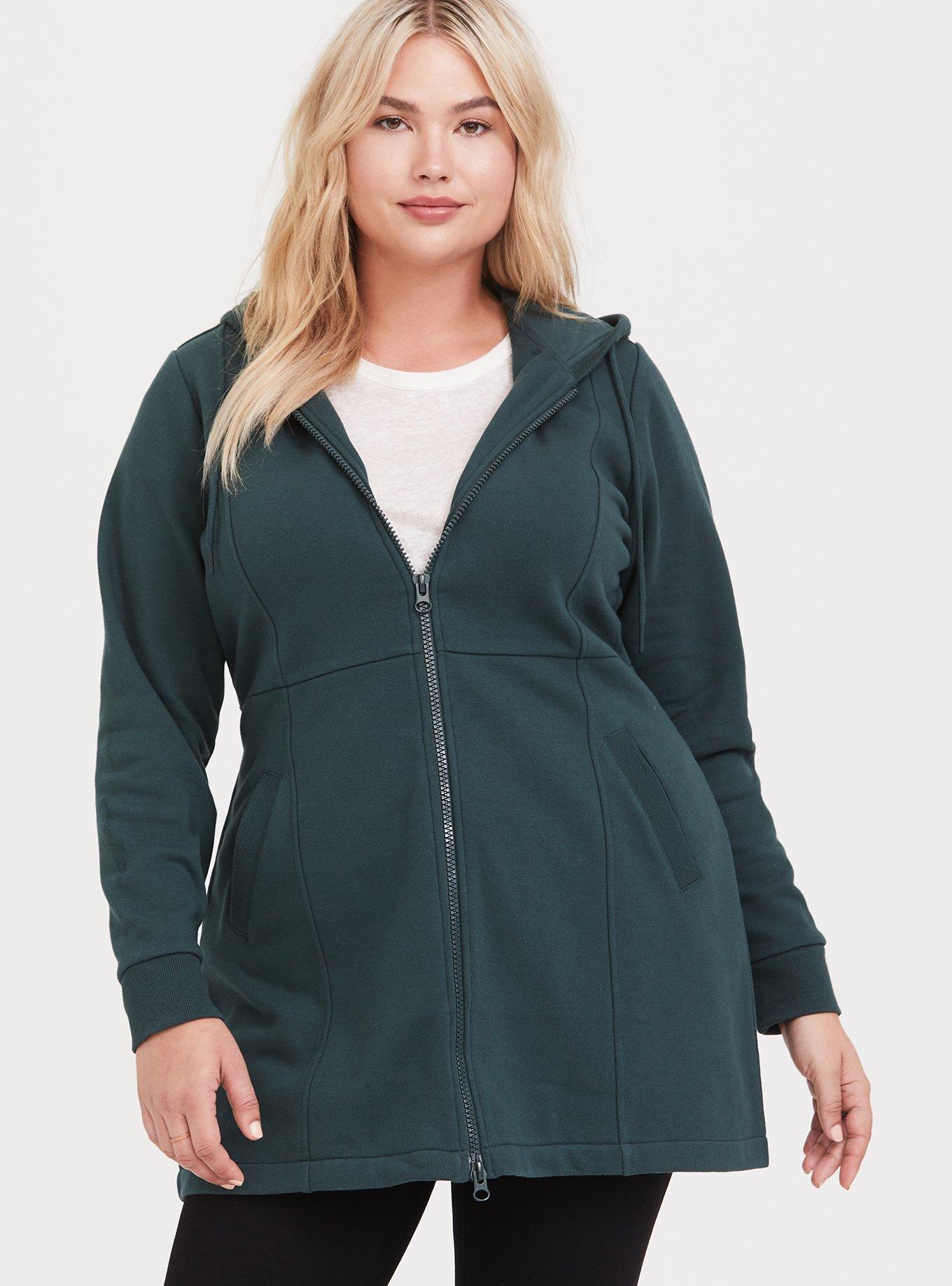 Plus Size - Dark Green Longline Hooded Zip Jacket - Torrid
