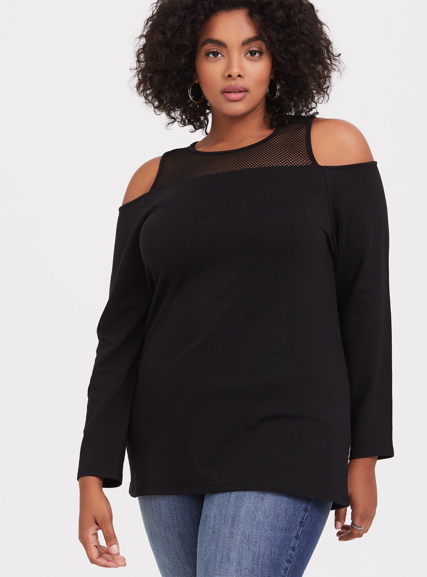Plus Size - Black Mesh Cold Shoulder Top - Torrid
