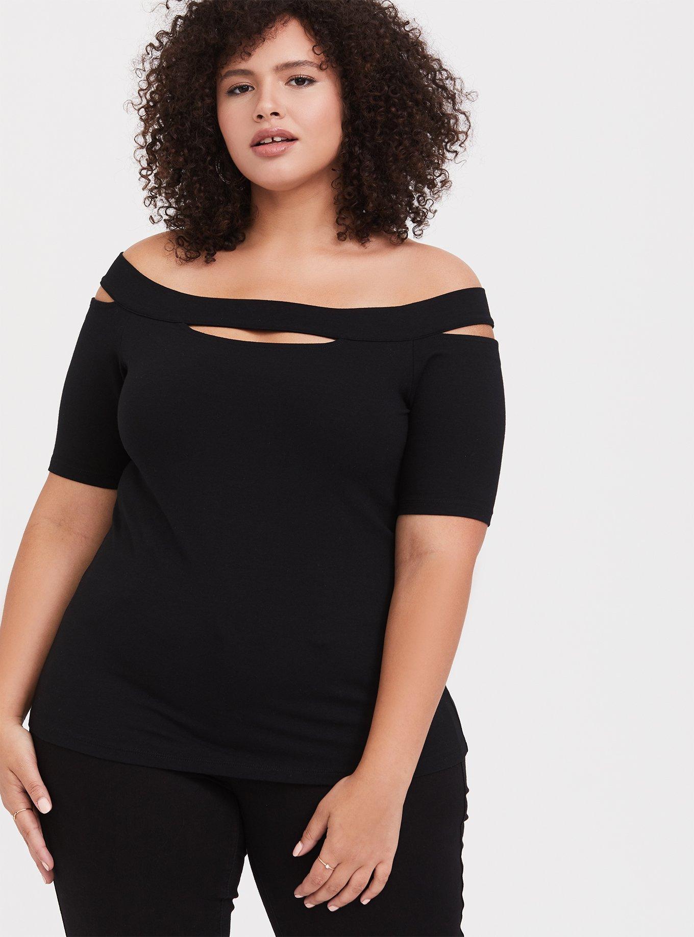 Plus Size - Black Cutout Off Shoulder Foxy Tee - Torrid