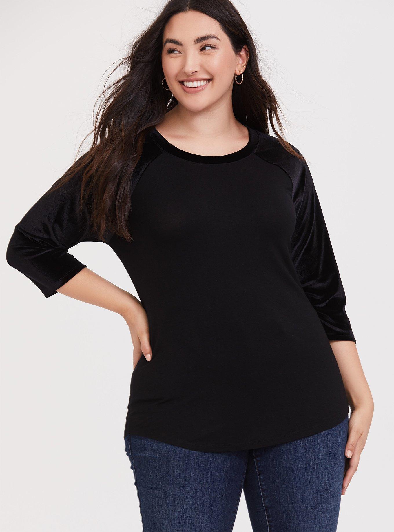 Plus Size - Super Soft Black Velvet Sleeve Tunic Tee - Torrid