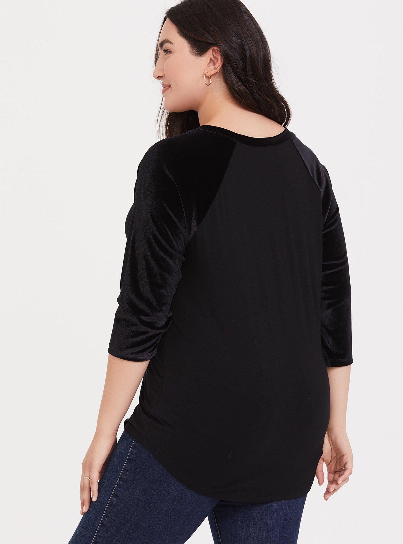 Plus Size - Super Soft Black Velvet Sleeve Tunic Tee - Torrid