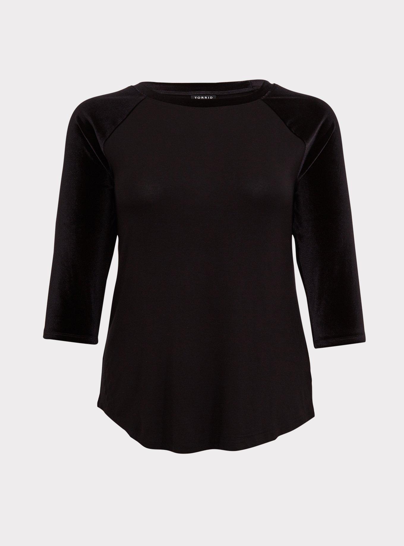 Plus Size - Super Soft Black Velvet Sleeve Tunic Tee - Torrid
