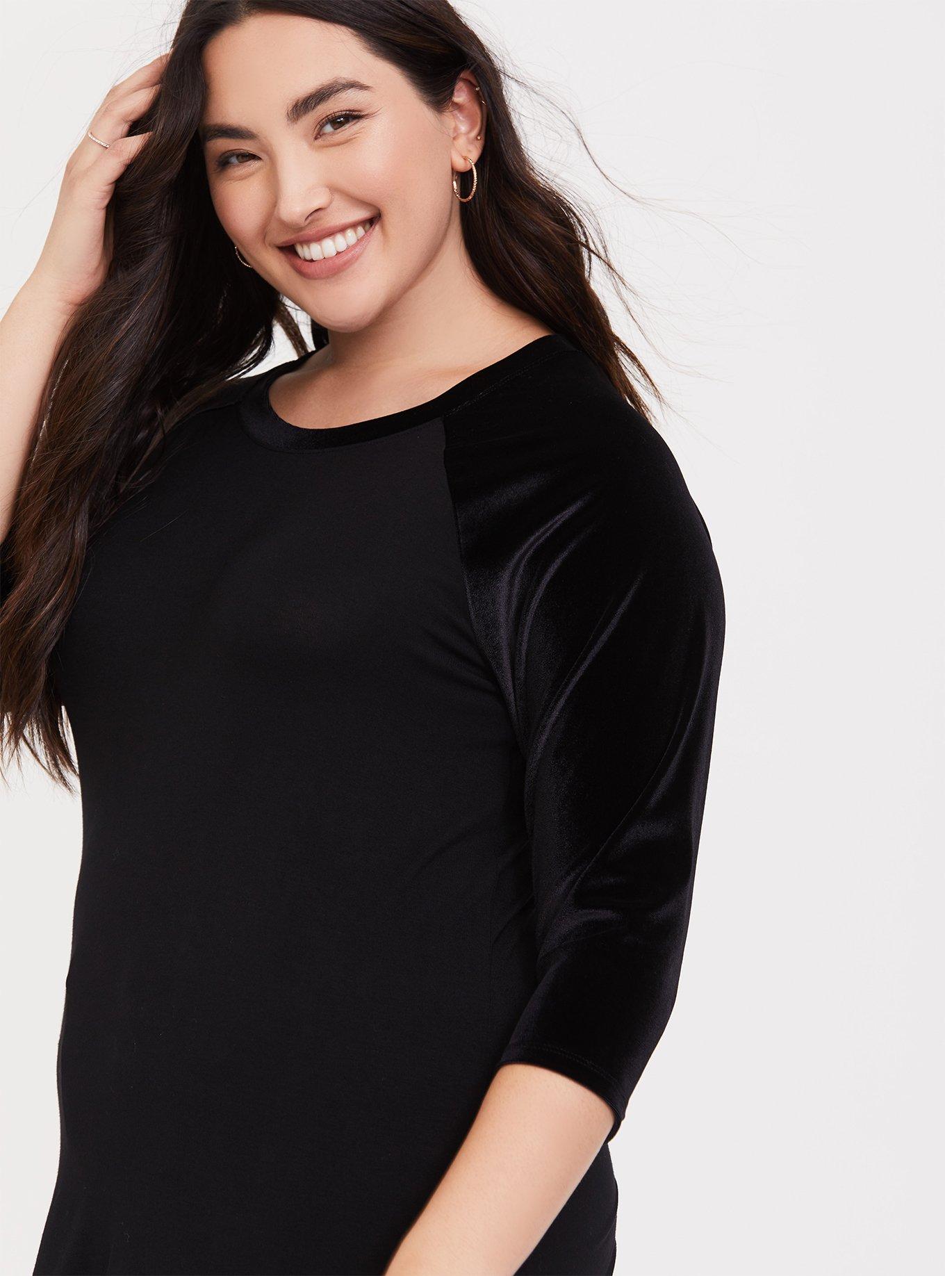 Plus Size - Super Soft Black Velvet Sleeve Tunic Tee - Torrid