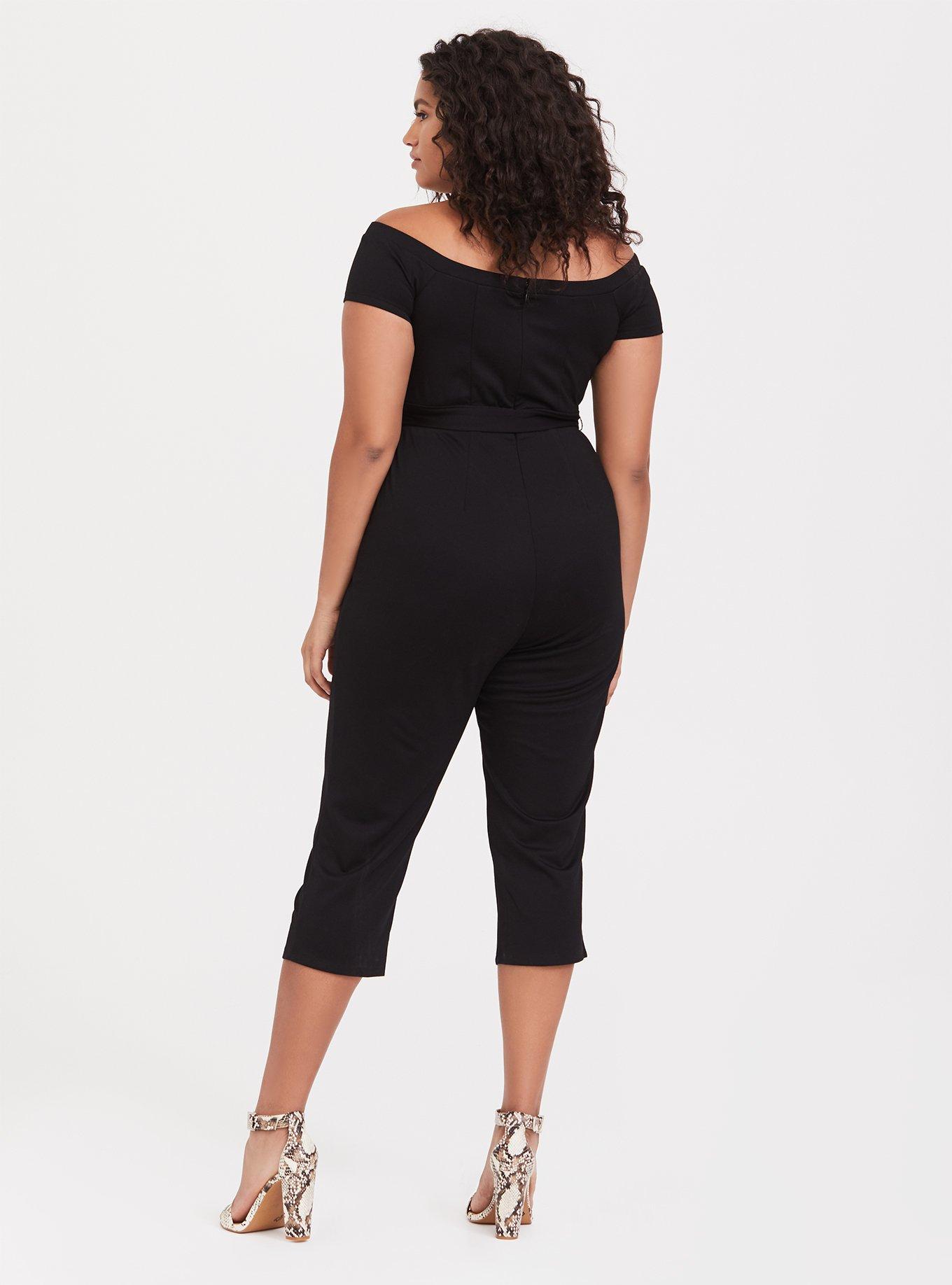 Plus Size - Black Premium Ponte Off Shoulder Jumpsuit - Torrid