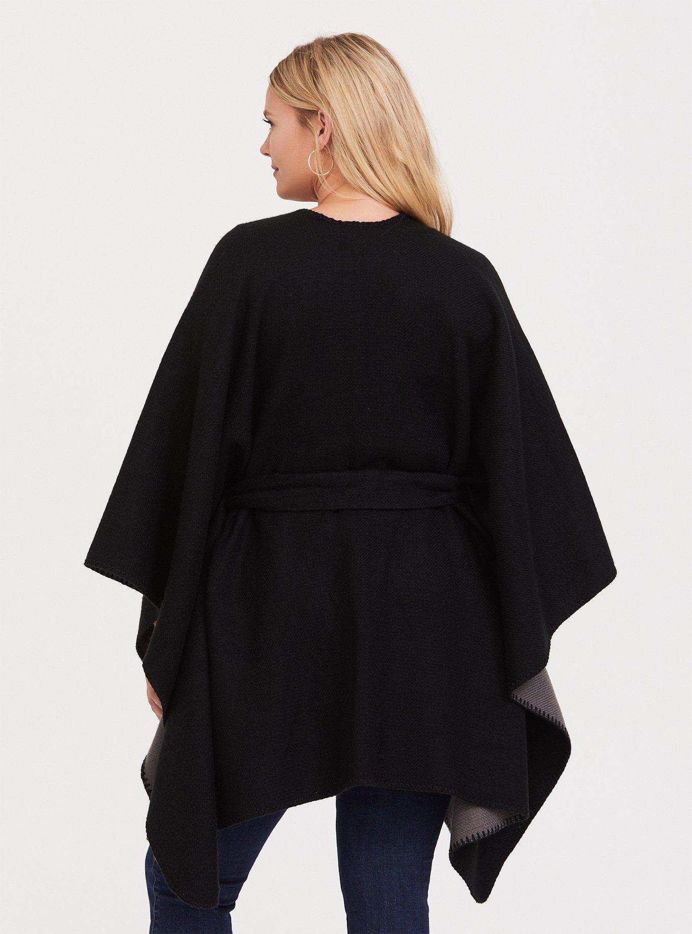 Plus Size - Black Reversible Belted Ruana - Torrid