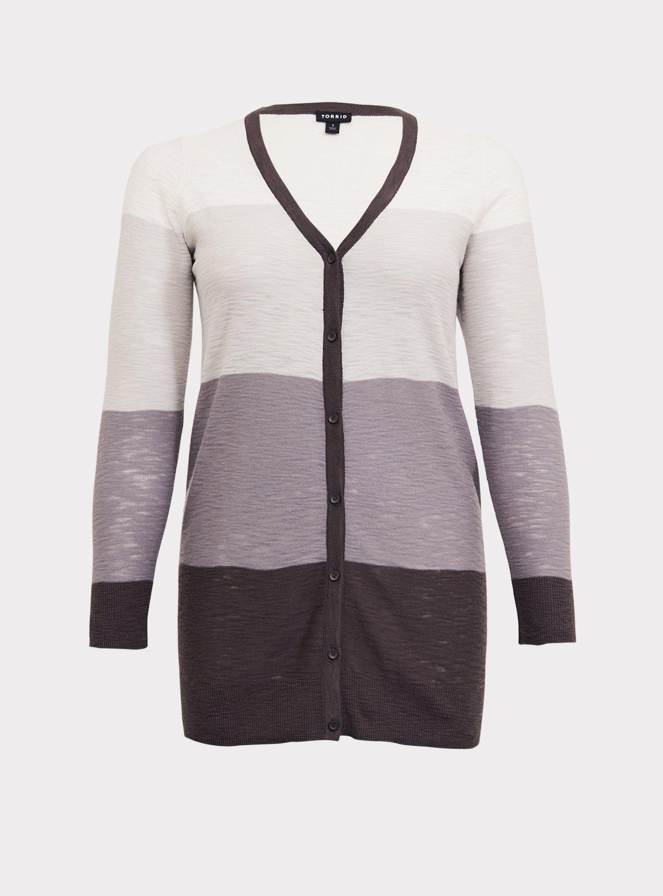 Plus Size - Grey Colorblocked Textured Slub Boyfriend Cardigan - Torrid