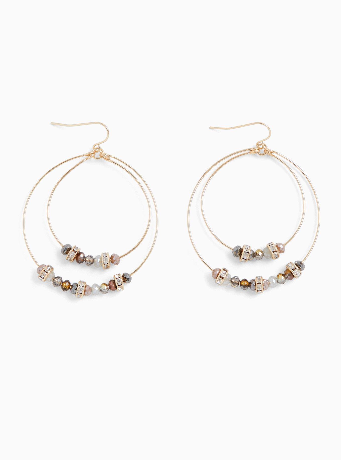 Plus Size - Gold-Tone Multi Beaded Double Hoop Earrings - Torrid