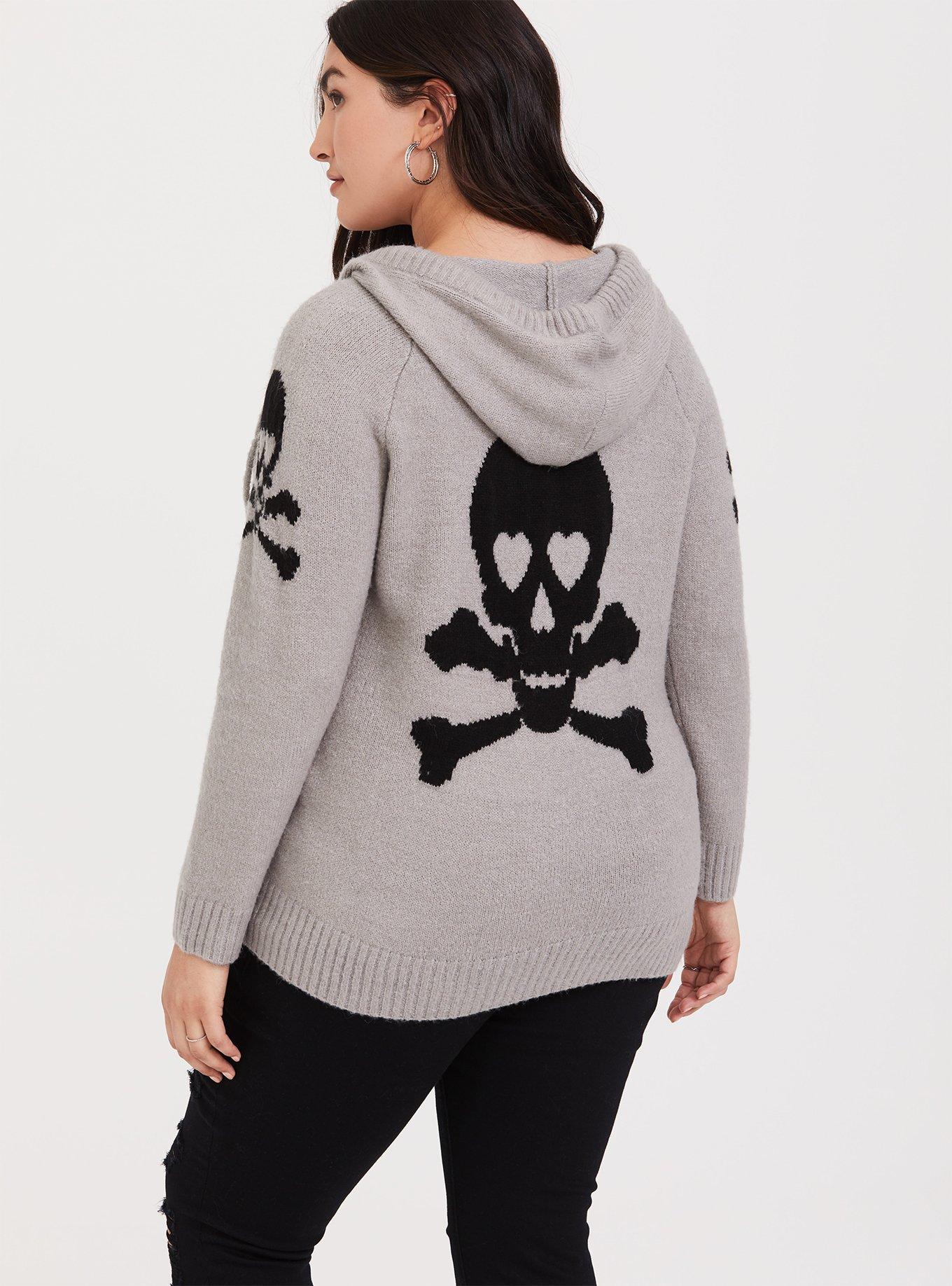 Plus Size - Grey Skull & Bones Zip Hoodie - Torrid
