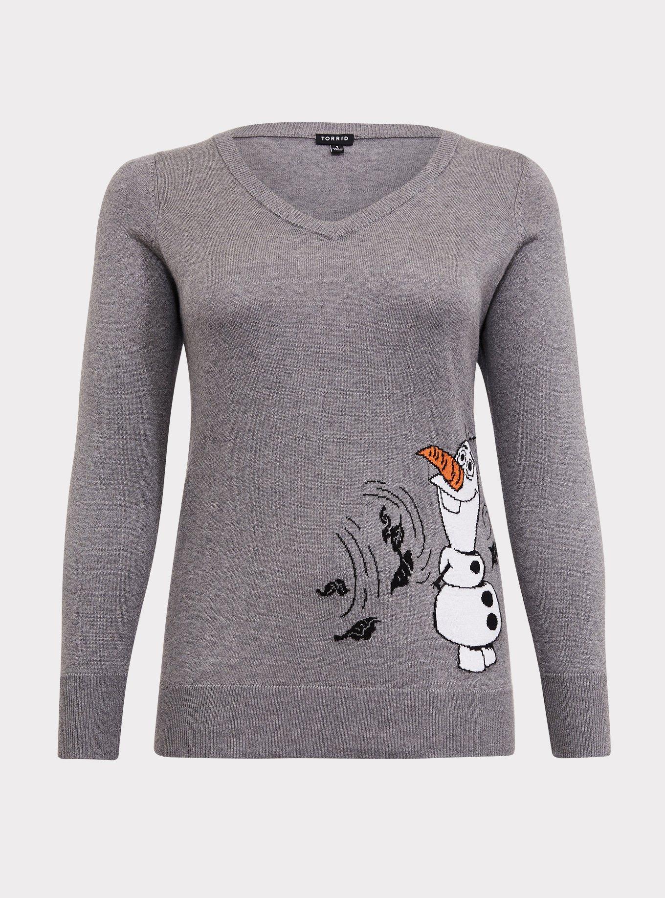 Plus Size - Disney Frozen 2 Olaf Grey V-Neck Sweater - Torrid