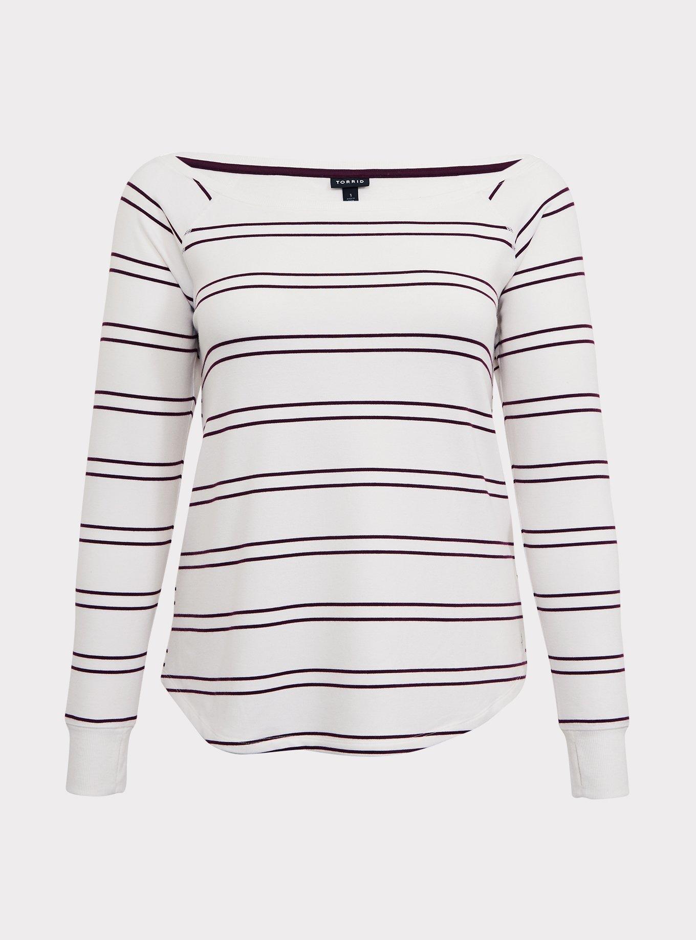 Plus Size - White & Purple Stripe Off Shoulder Active Top - Torrid
