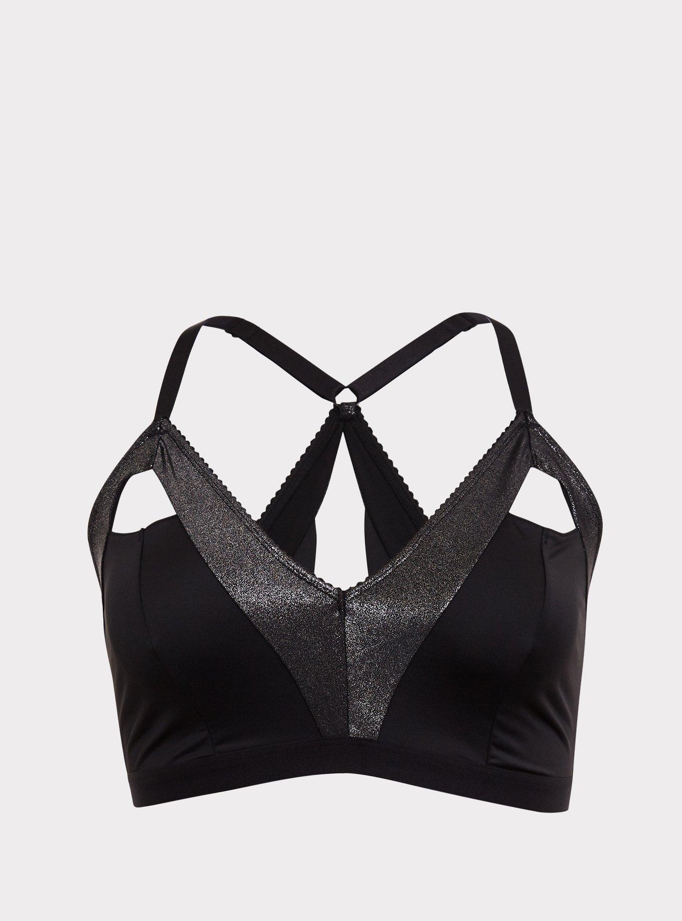 Plus Size - Black Silver Shimmer Racerback Keyhole Bralette - Torrid
